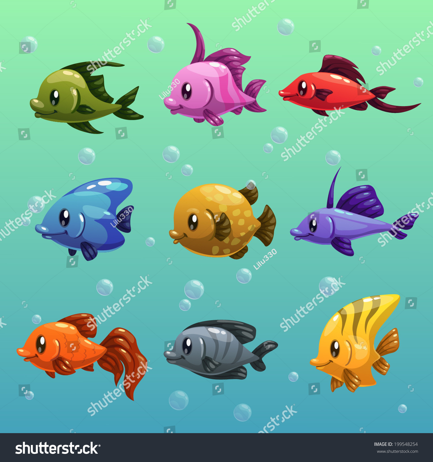Cartoon Fishes Vector Set Stock Vector 199548254 - Shutterstock