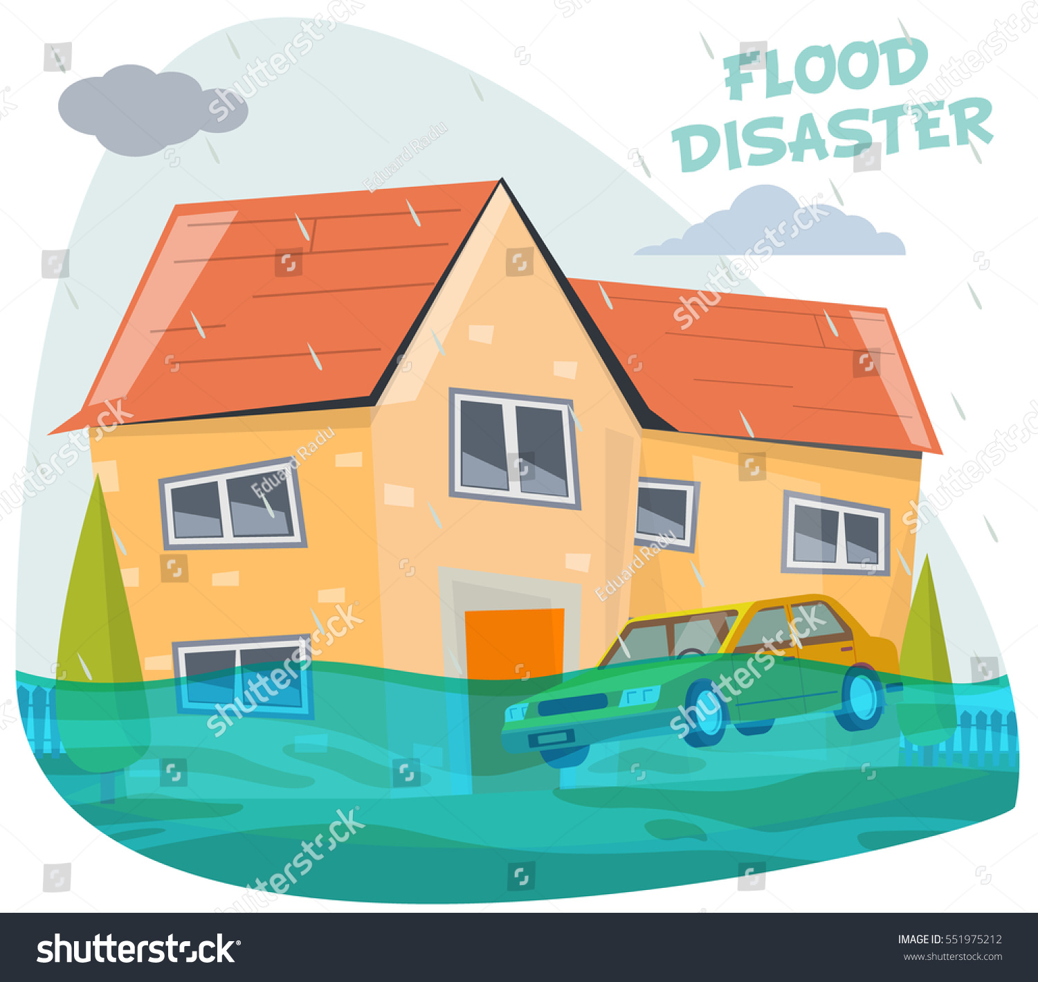 Stock vektor „Cartoon Flood Disaster“ (bez autorských poplatků) 551975212