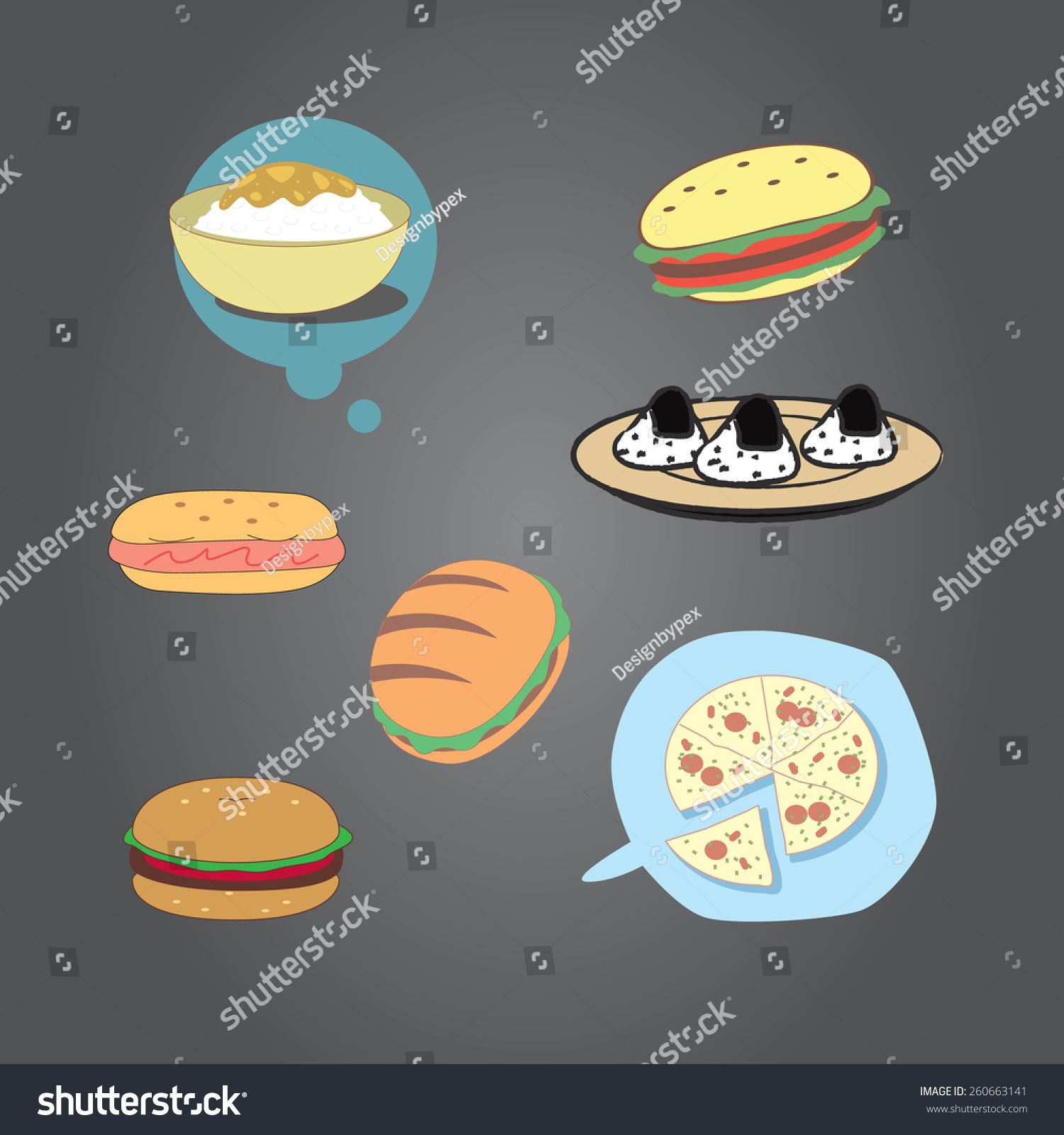 Cartoon Food Vector: เวกเตอร์สต็อก (ปลอดค่าลิขสิทธิ์) 260663141 ...