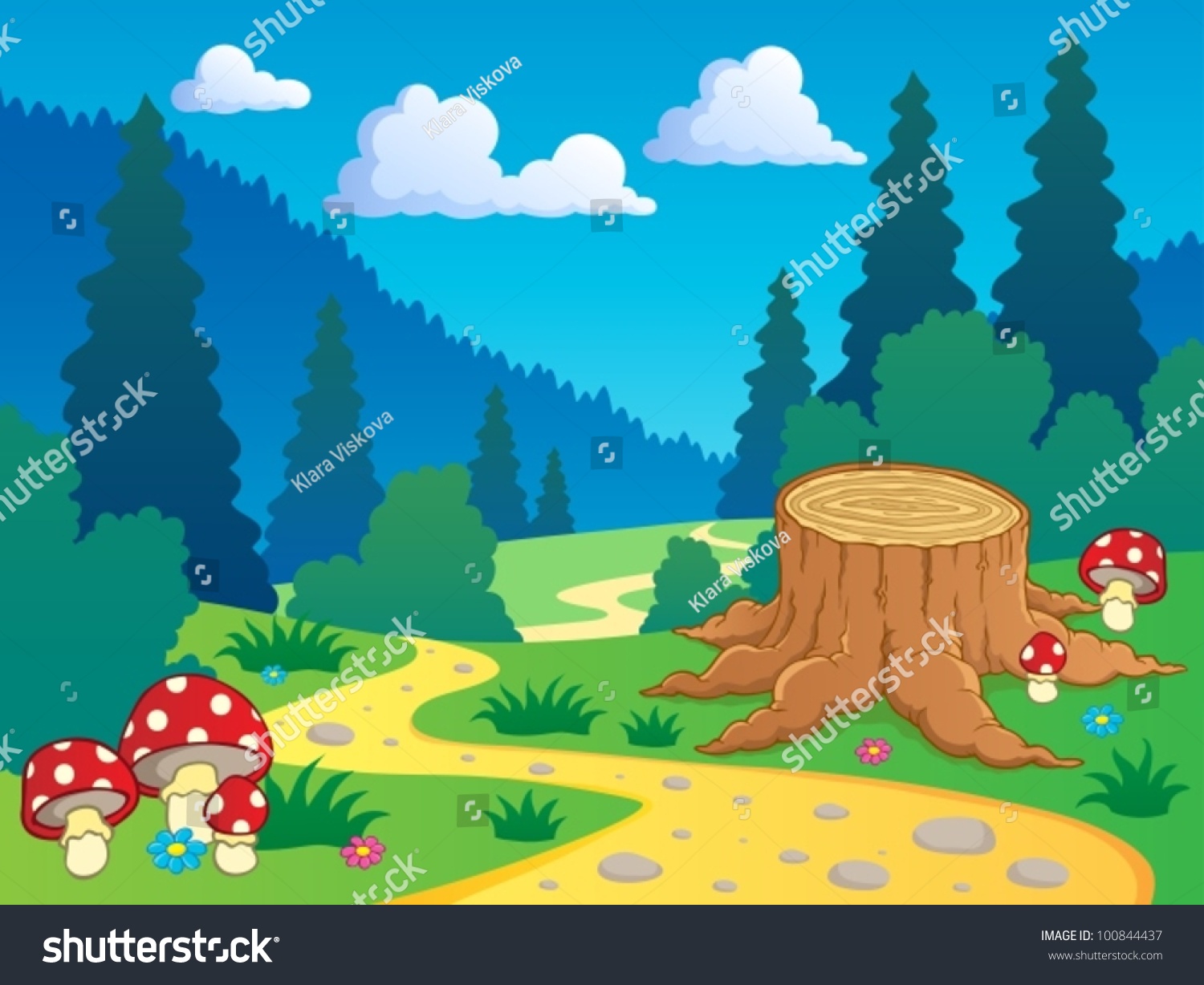 Cartoon Forest Landscape 7 Vector Illustration Stock Vector 100844437 ...