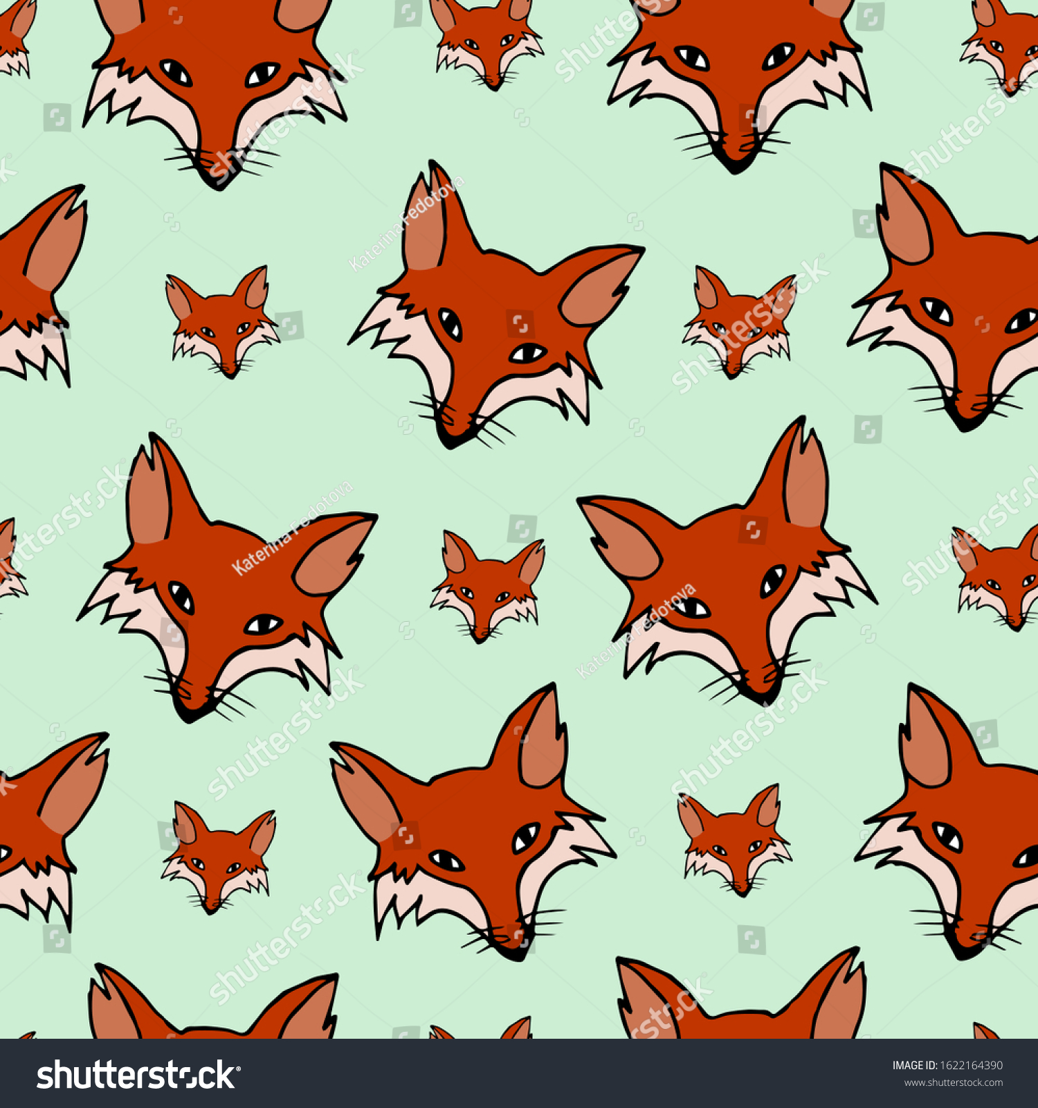 Cartoon Fox Head Seamless Vector Doodle: vector de stock (libre de ...