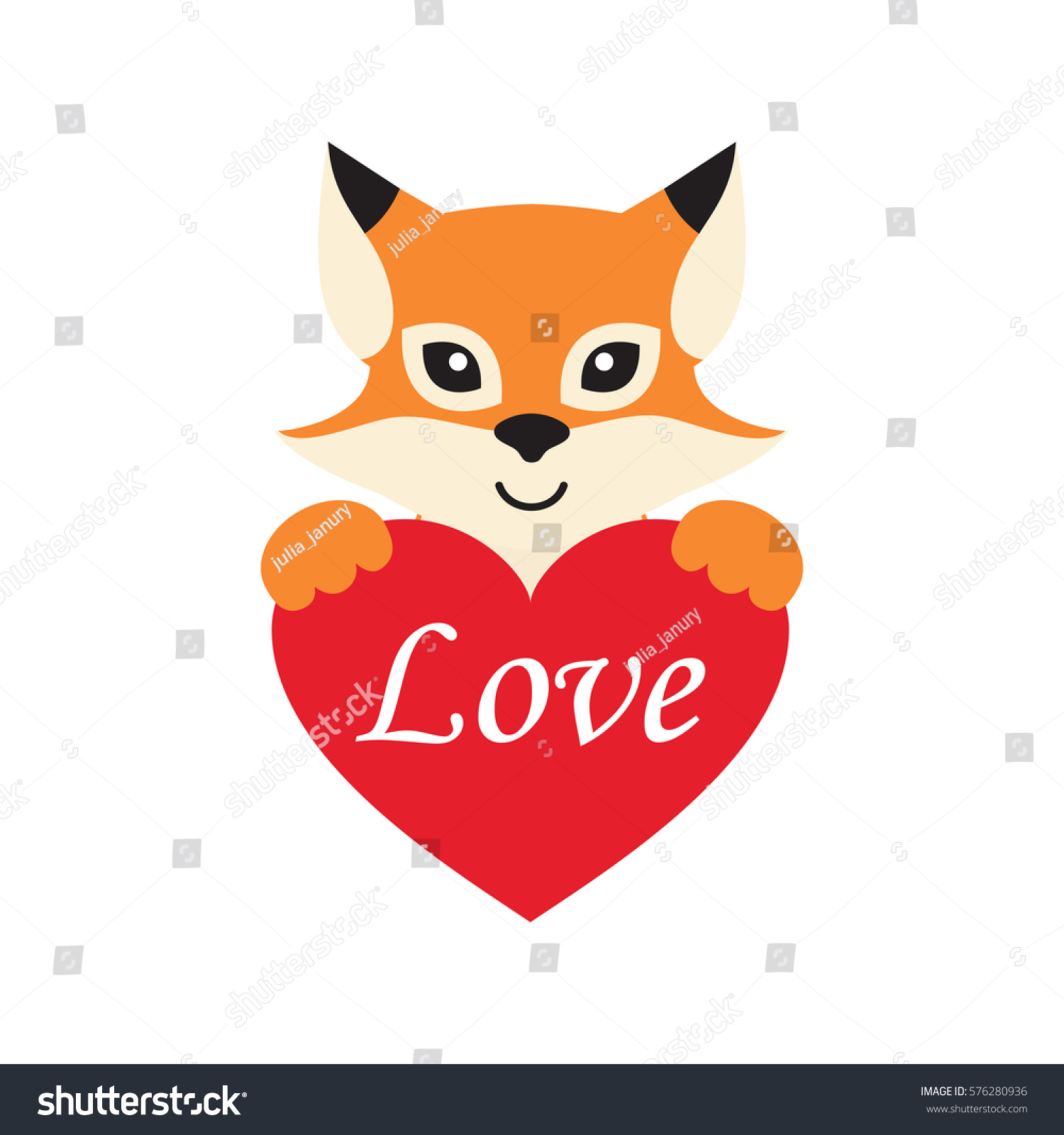 Cartoon Fox Heart Vector Stock Vector (Royalty Free) 576280936