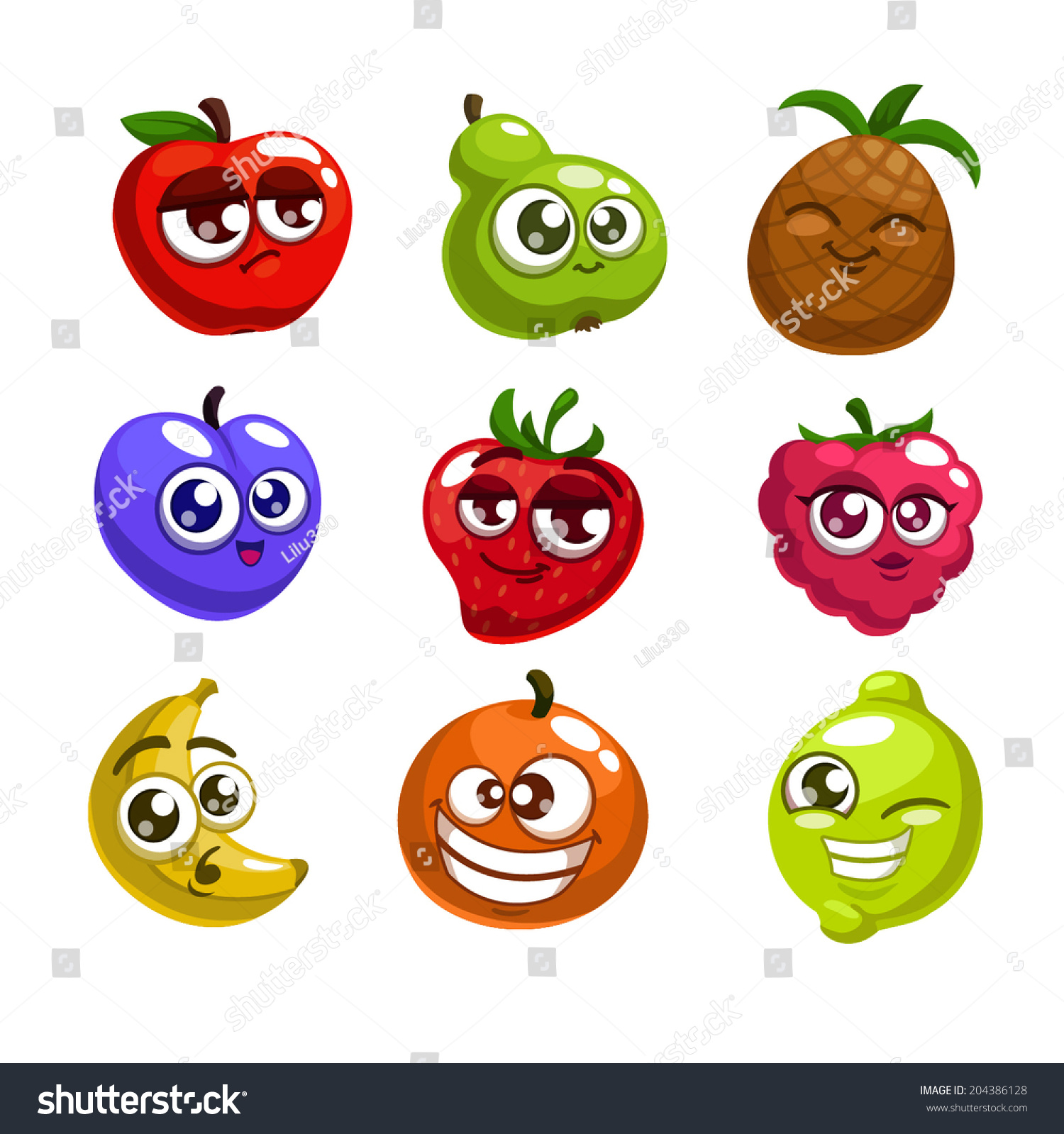 Cartoon Fruit Characters Isolated Vector Stock Vector (Royalty Free ...