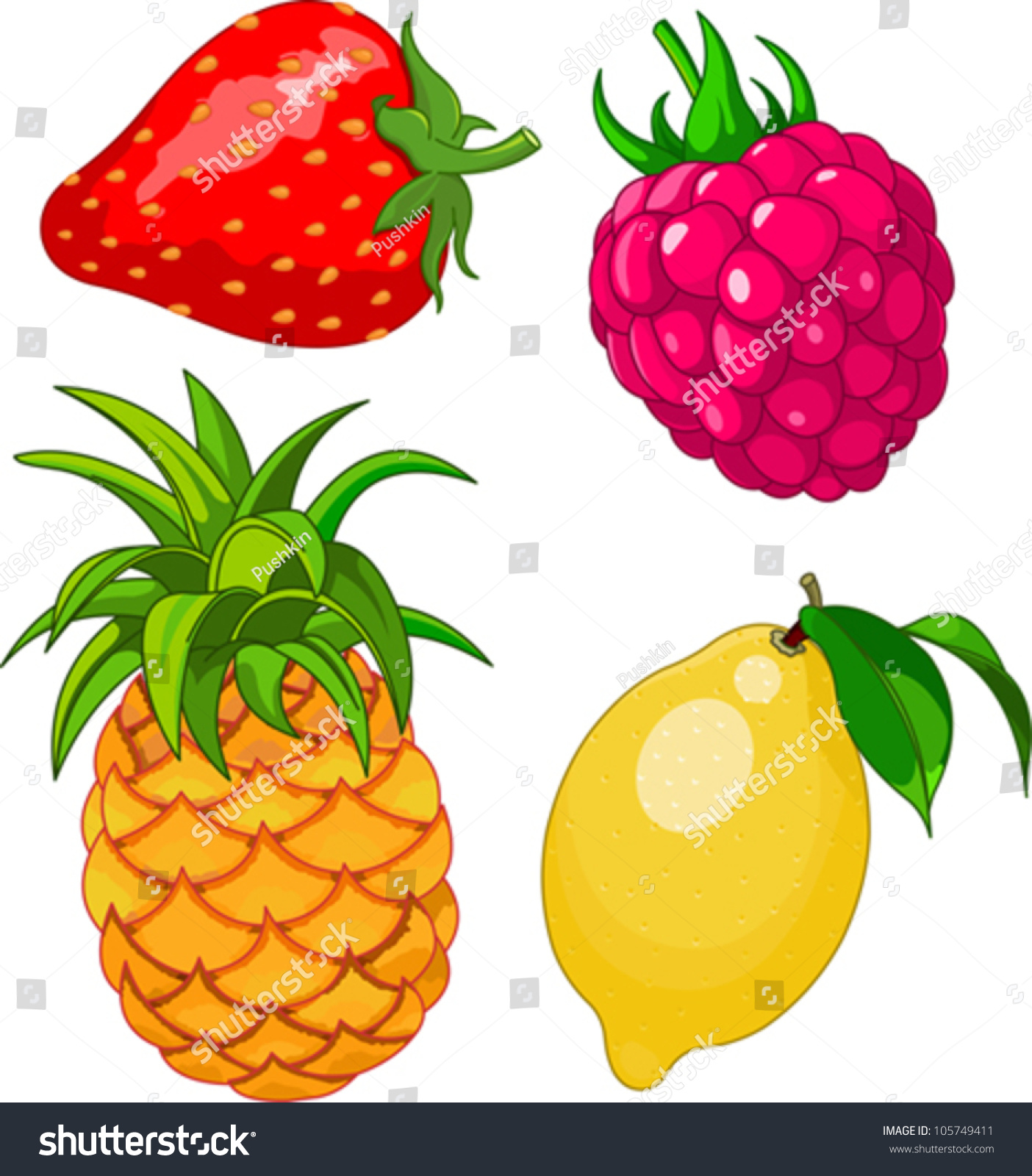 Cartoon Fruit Set Include Lemon Strawberry Stock Vector 105749411 ...