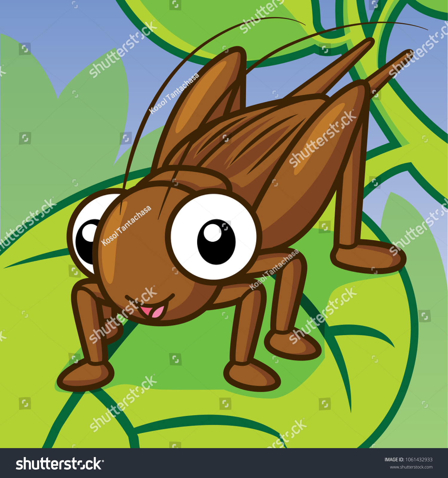 Cartoon Funny Cricket Cute Vector Stock Vector (Royalty Free) 1061432933