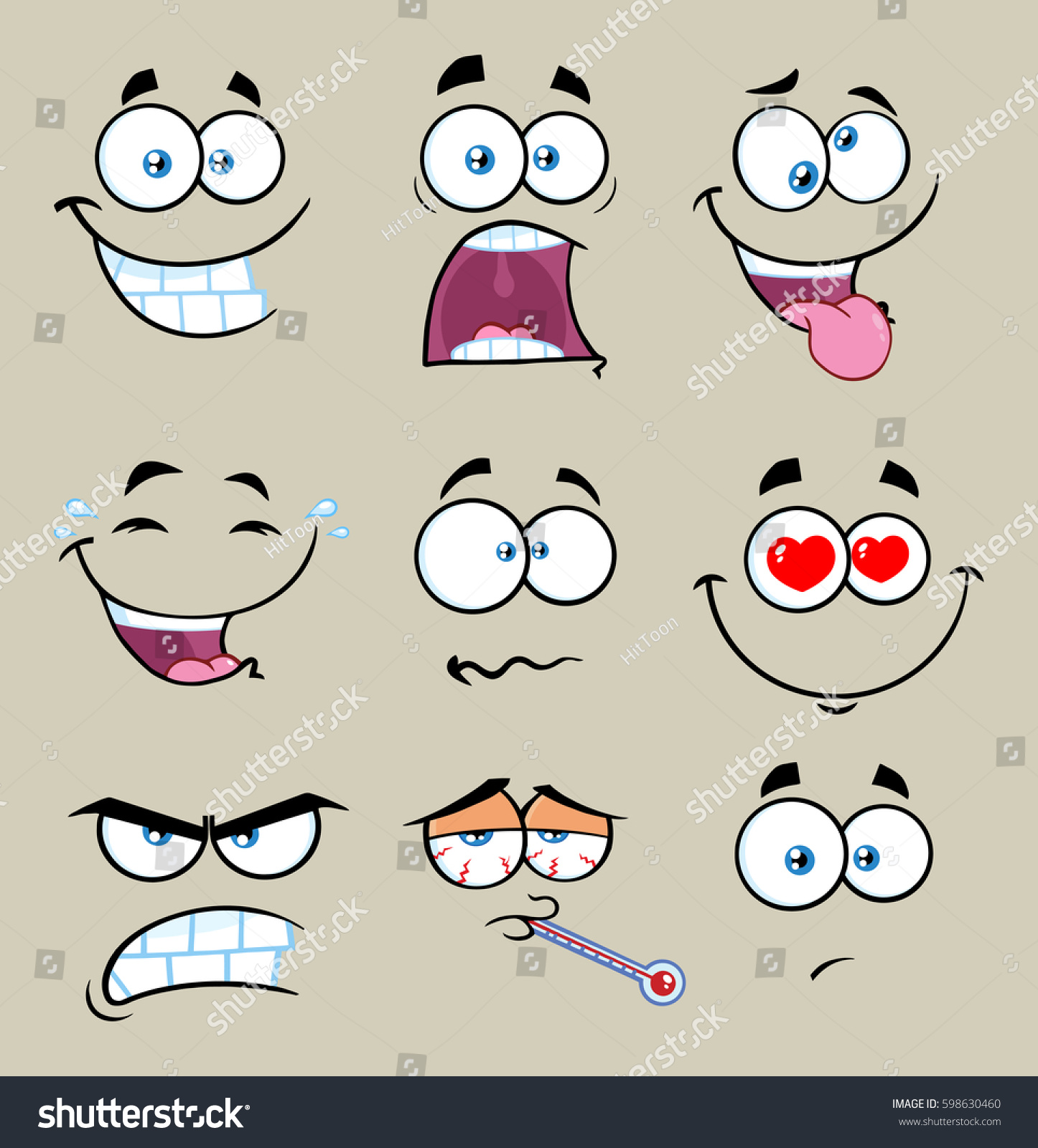 Cartoon Funny Face Expression Set 2 Stock Vector 598630460 - Shutterstock