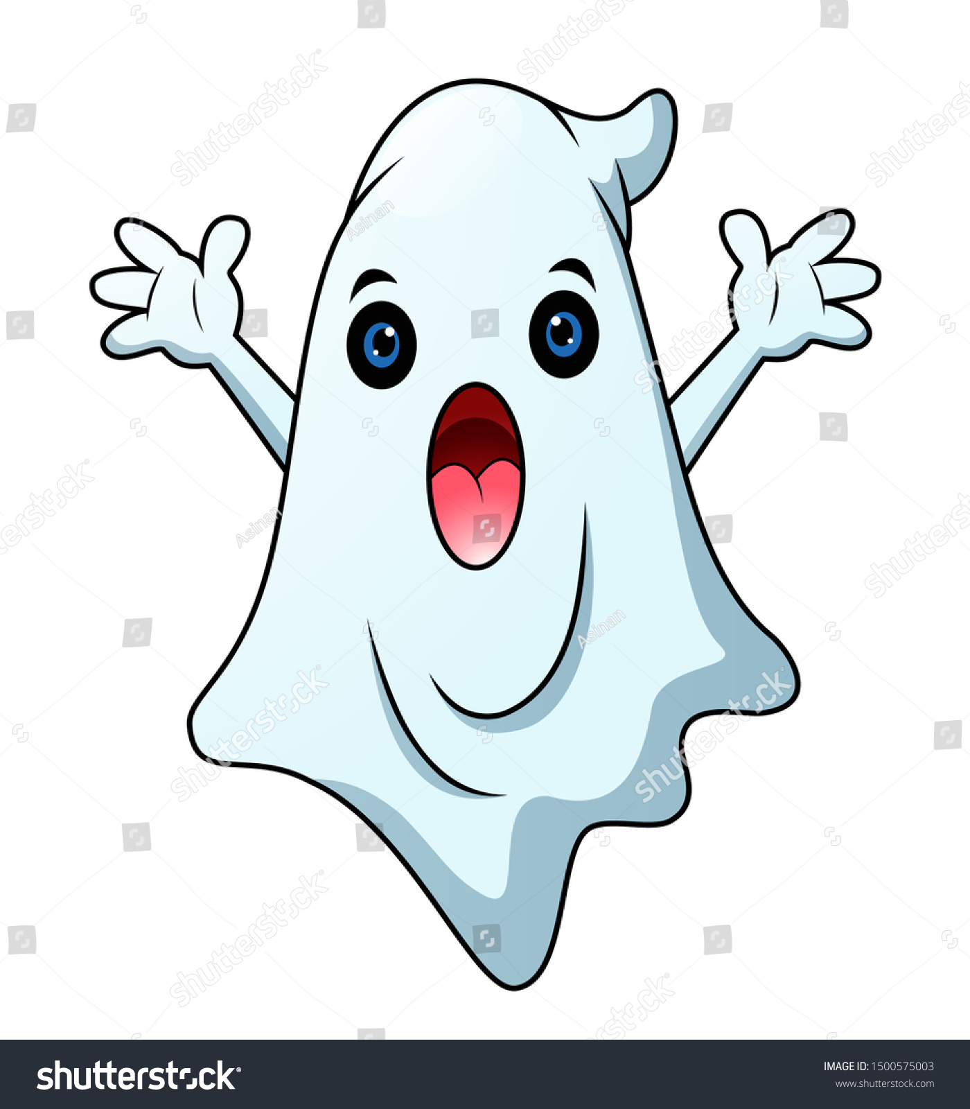 Cartoon Funny Ghost Waving Hand Stock Vector (Royalty Free) 1500575003 ...