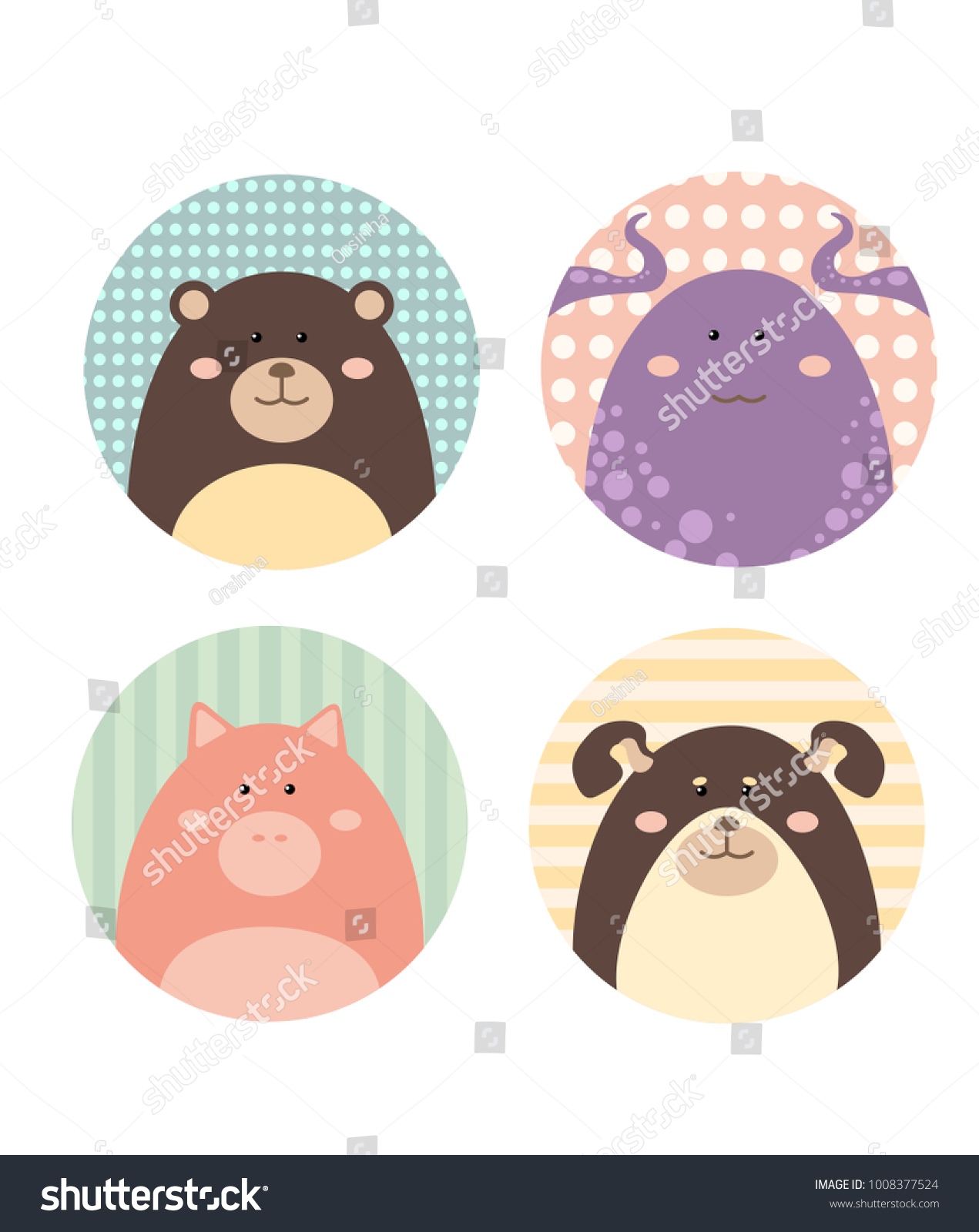 Cartoon Funny Round Animals: เวกเตอร์สต็อก (ปลอดค่าลิขสิทธิ์ ...