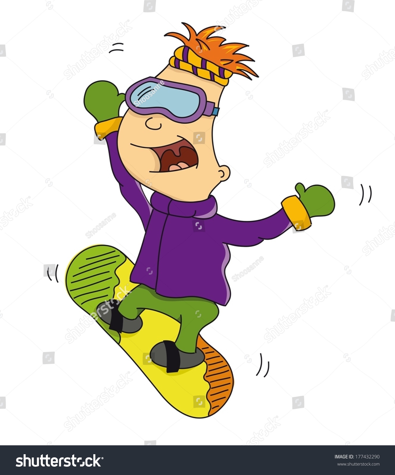 Cartoon Funny Snowboarder Vector Stock Vector (Royalty Free) 177432290 ...