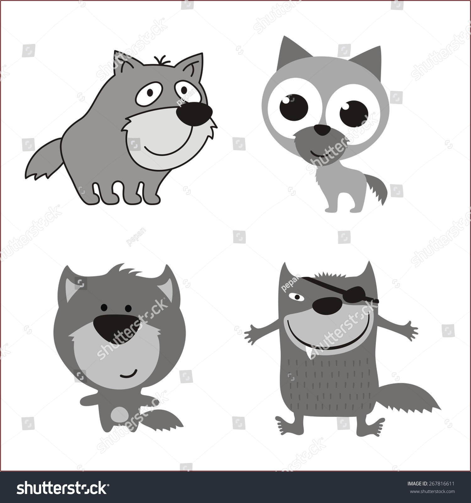 Cartoon Funny Wolf Set Stock Vector 267816611 - Shutterstock