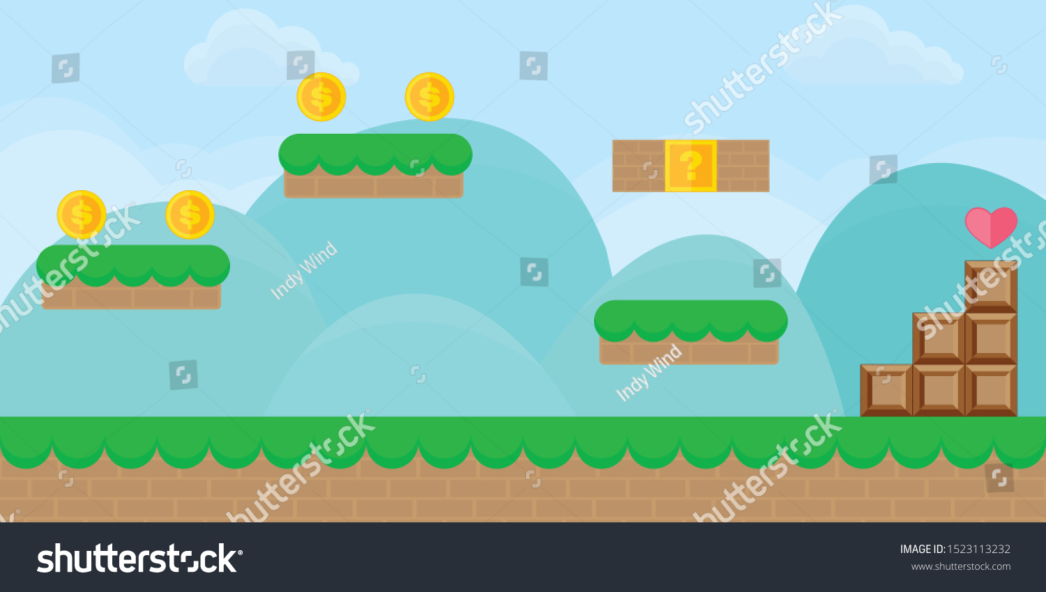 Cartoon Game Background Landscape Vector: เวกเตอร์สต็อก (ปลอดค่า ...