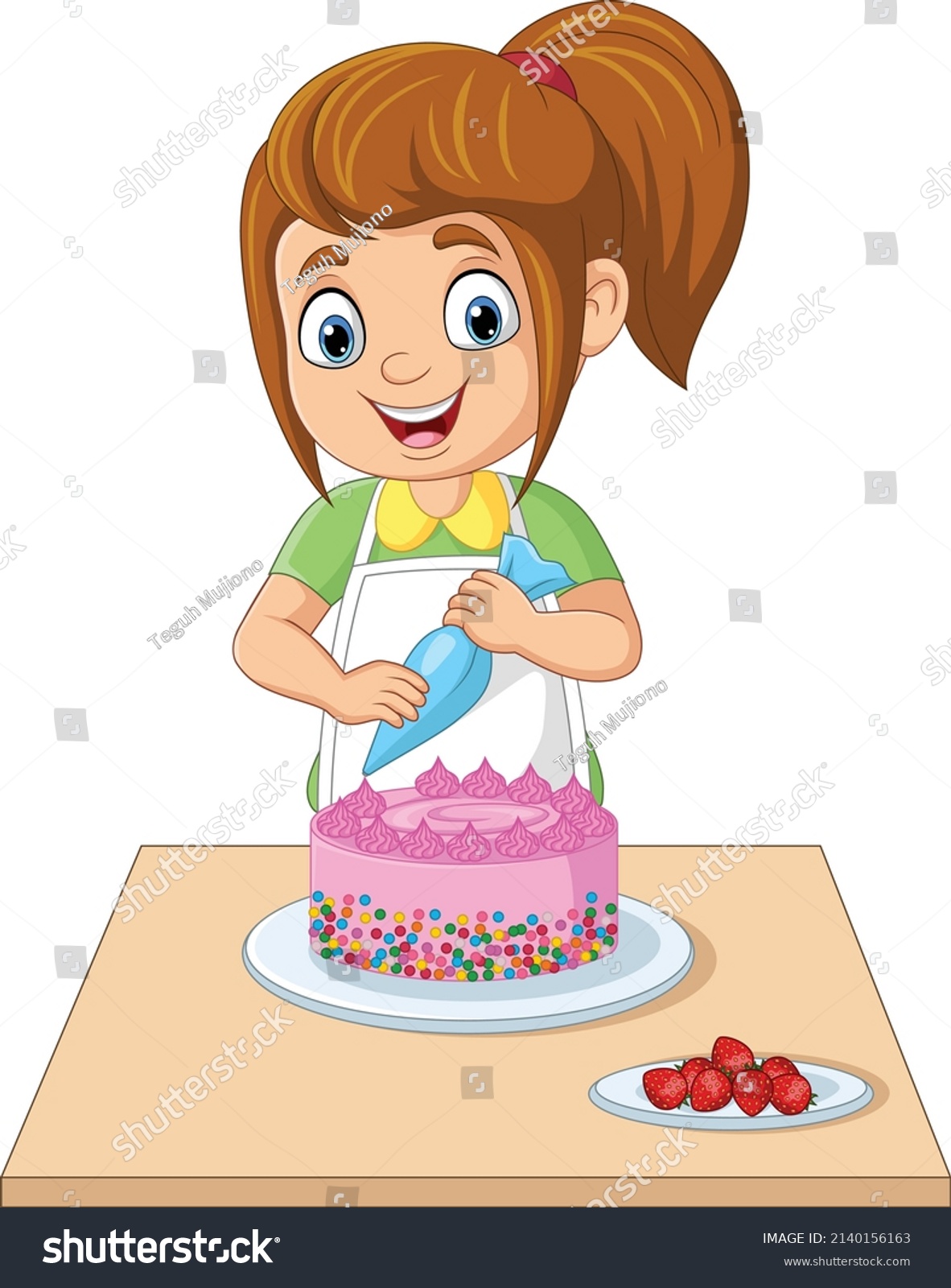 Cartoon Girl Decorating Birthday Cake Stock Vector Royalty Free 2140156163 Shutterstock