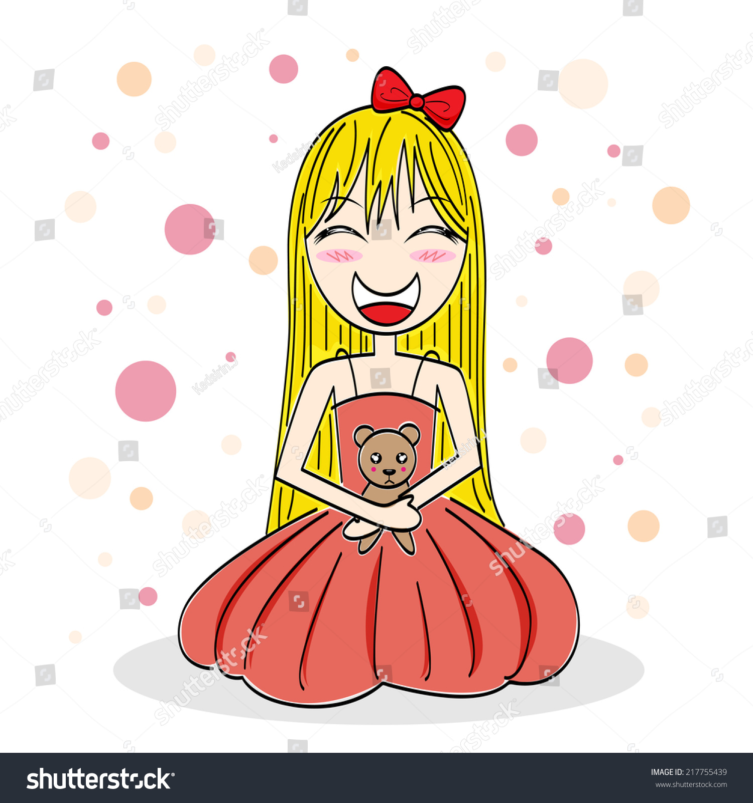 Cartoon Girl Hugging Teddy Bear 스톡 벡터 로열티 프리 217755439 Shutterstock