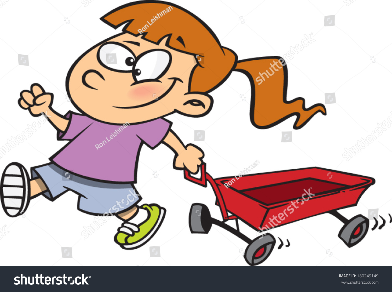 Cartoon Girl Pulling Wagon: เวกเตอร์สต็อก (ปลอดค่าลิขสิทธิ์) 180249149