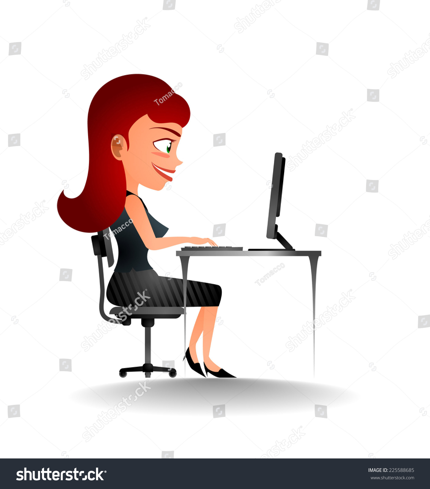 Cartoon Girl Using Computer Stock Vector 225588685 - Shutterstock
