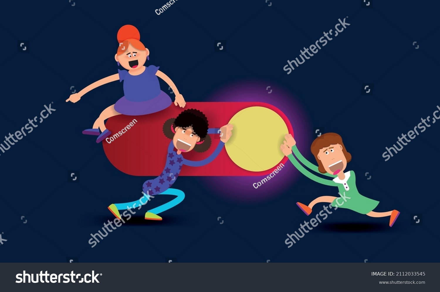 Cartoon Girls Push Web Interface Switch Stock Vector (Royalty Free ...