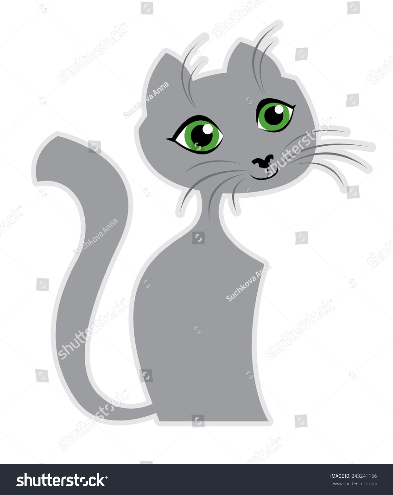 Cartoon Gray Cat Vector Illustration Stock Vector (Royalty Free) 243241156