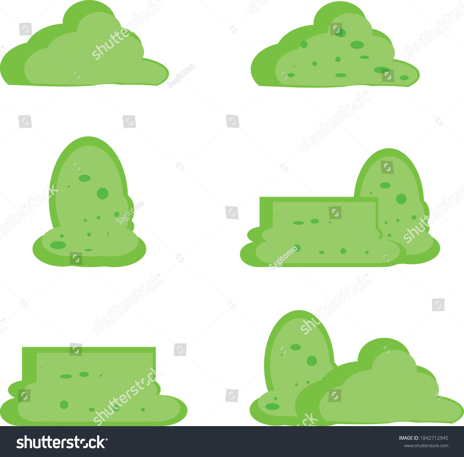 Cartoon Green Bushes Vector Set Stock Vector (Royalty Free) 1842712945 ...