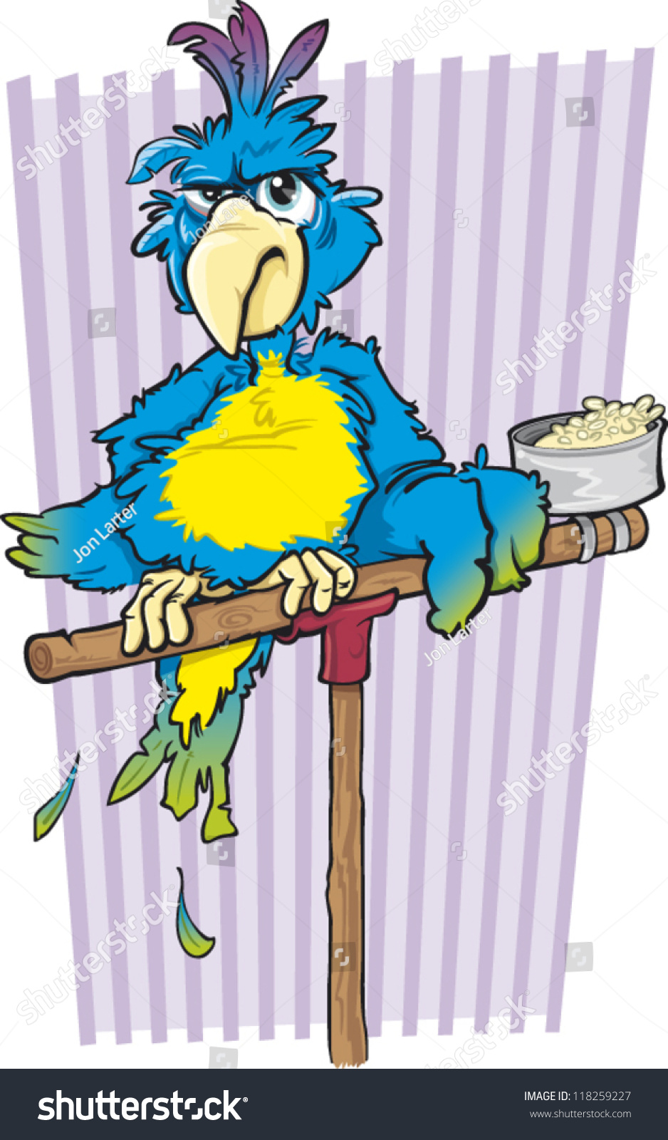 Cartoon Grumpy Parrot Sitting On Perch Stock Vector (Royalty Free ...