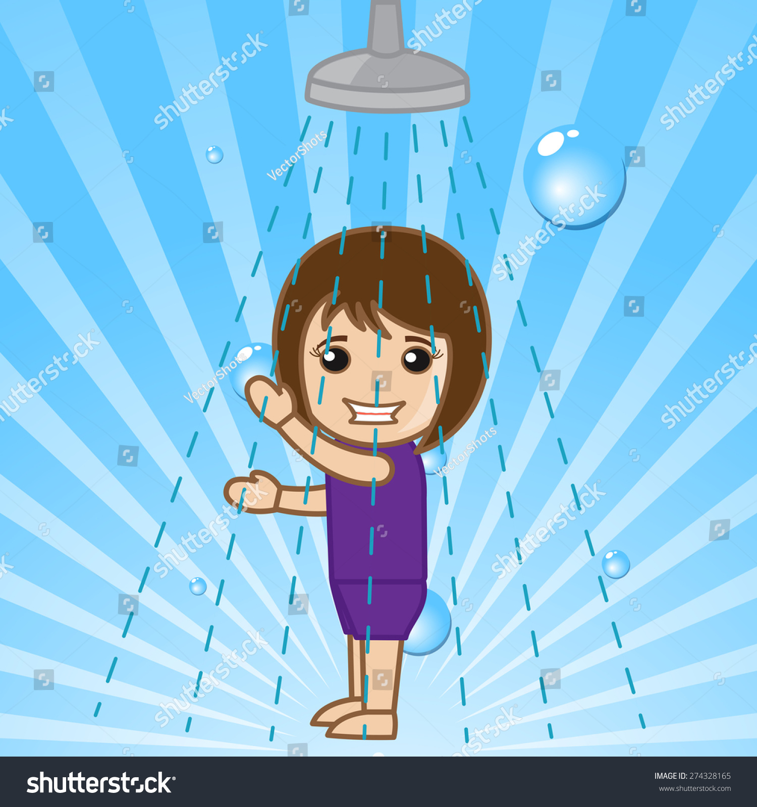 Cartoon Happy Girl Taking Shower Stock Vector Royalty Free 274328165