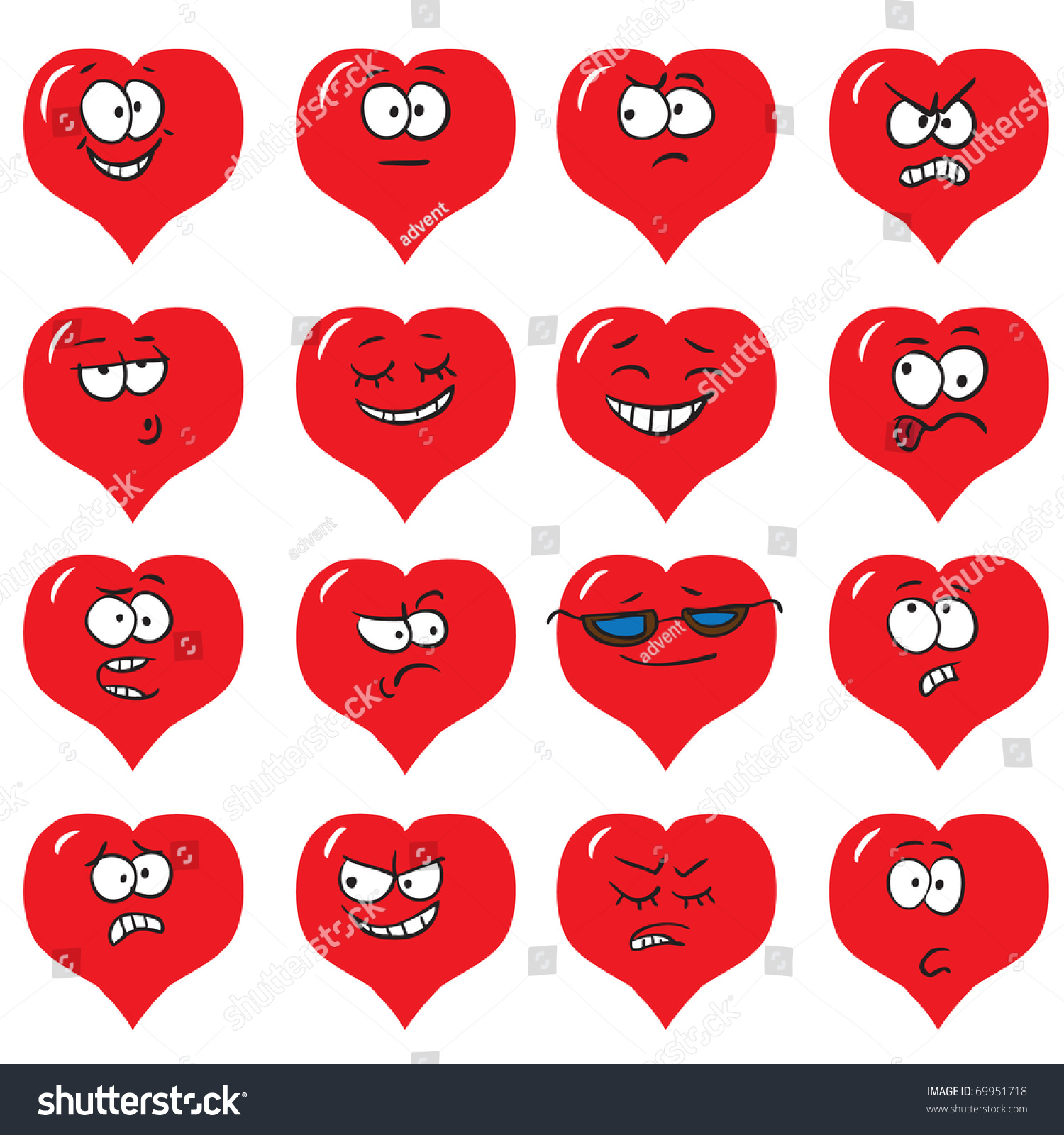 Cartoon Heart Faces Stock Vector Illustration 69951718 : Shutterstock