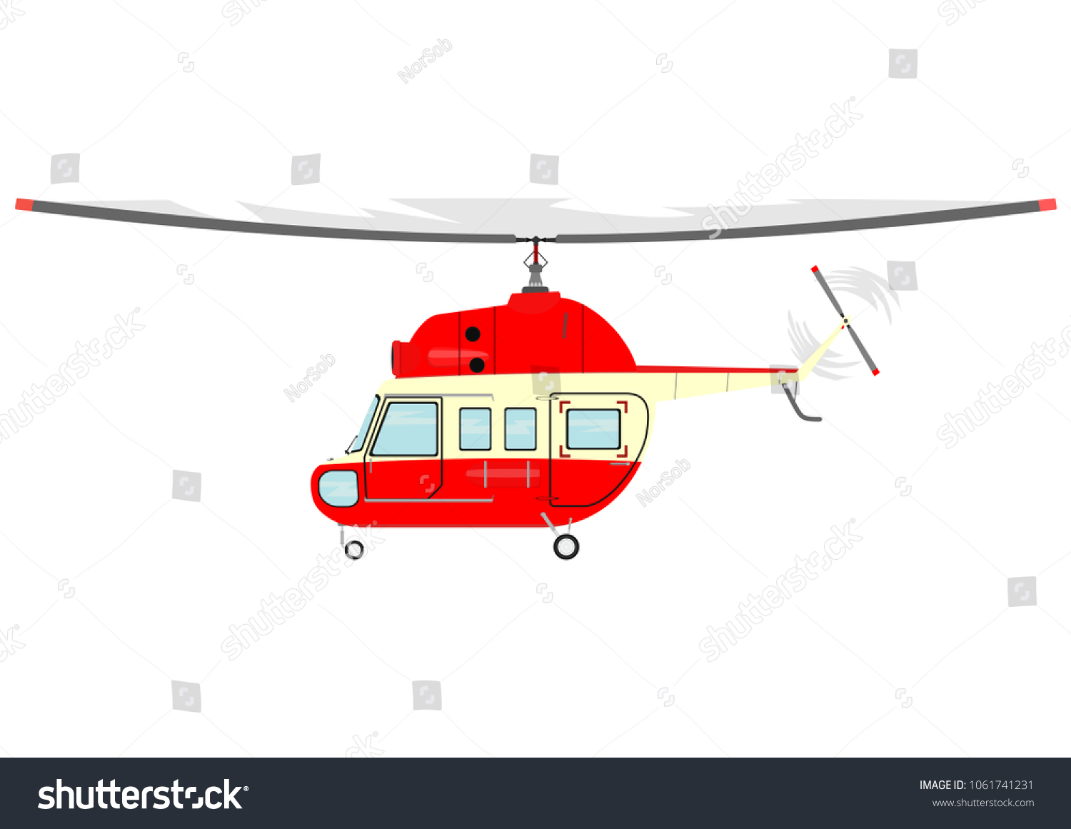 Cartoon Helicopter Side View Flat Vector 스톡 벡터(로열티 프리) 1061741231 ...