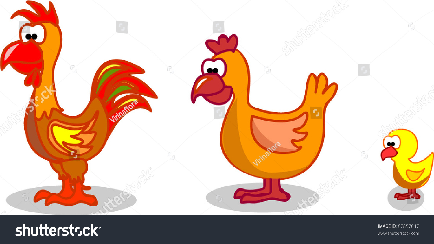 Cartoon Hen Rooster Chicken Stock Vector (Royalty Free) 87857647 ...