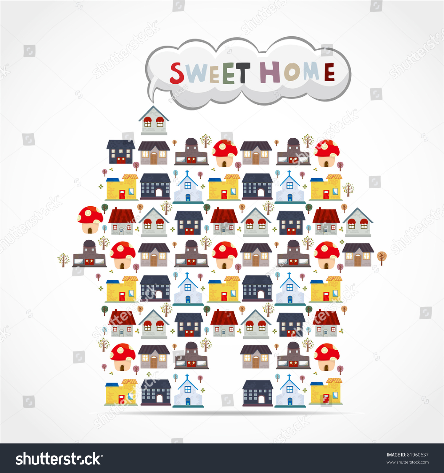 Cartoon House Card Stock Vector (Royalty Free) 81960637 | Shutterstock