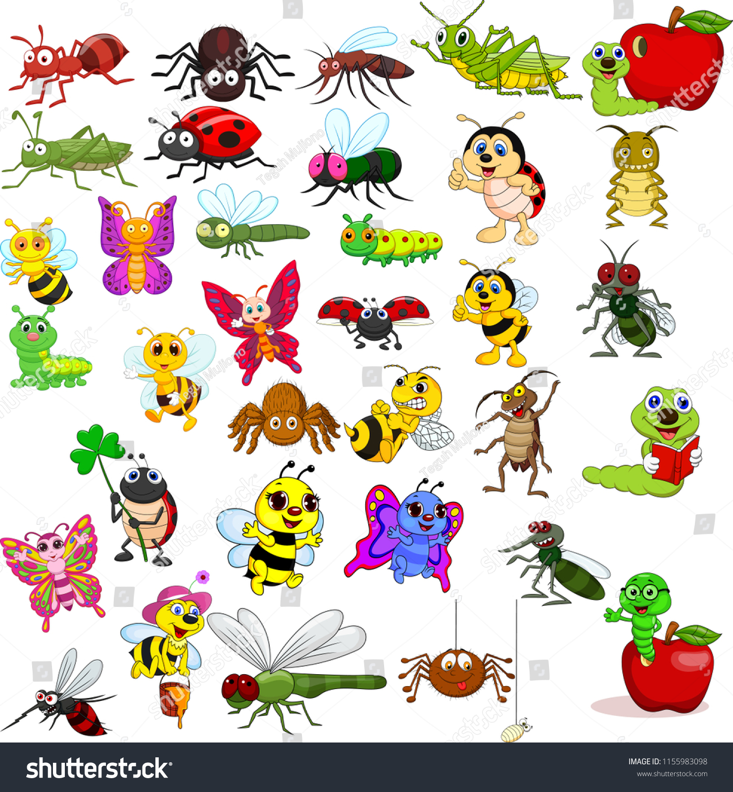 Cartoon Insect Collection Set Stock Vector (Royalty Free) 1155983098