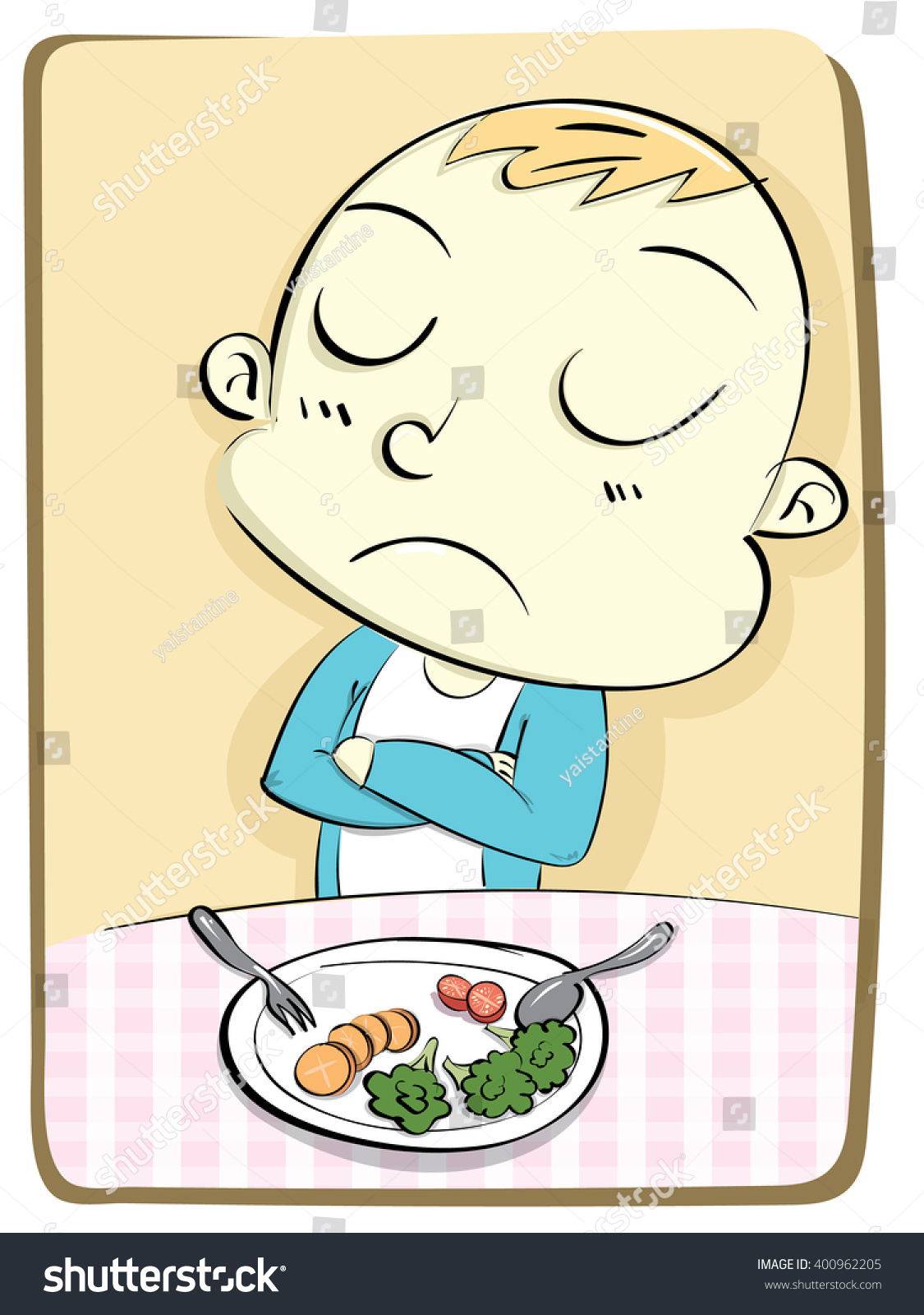 Cartoon Kid Refusing Eat Vegetables Stock Vector (Royalty Free ...