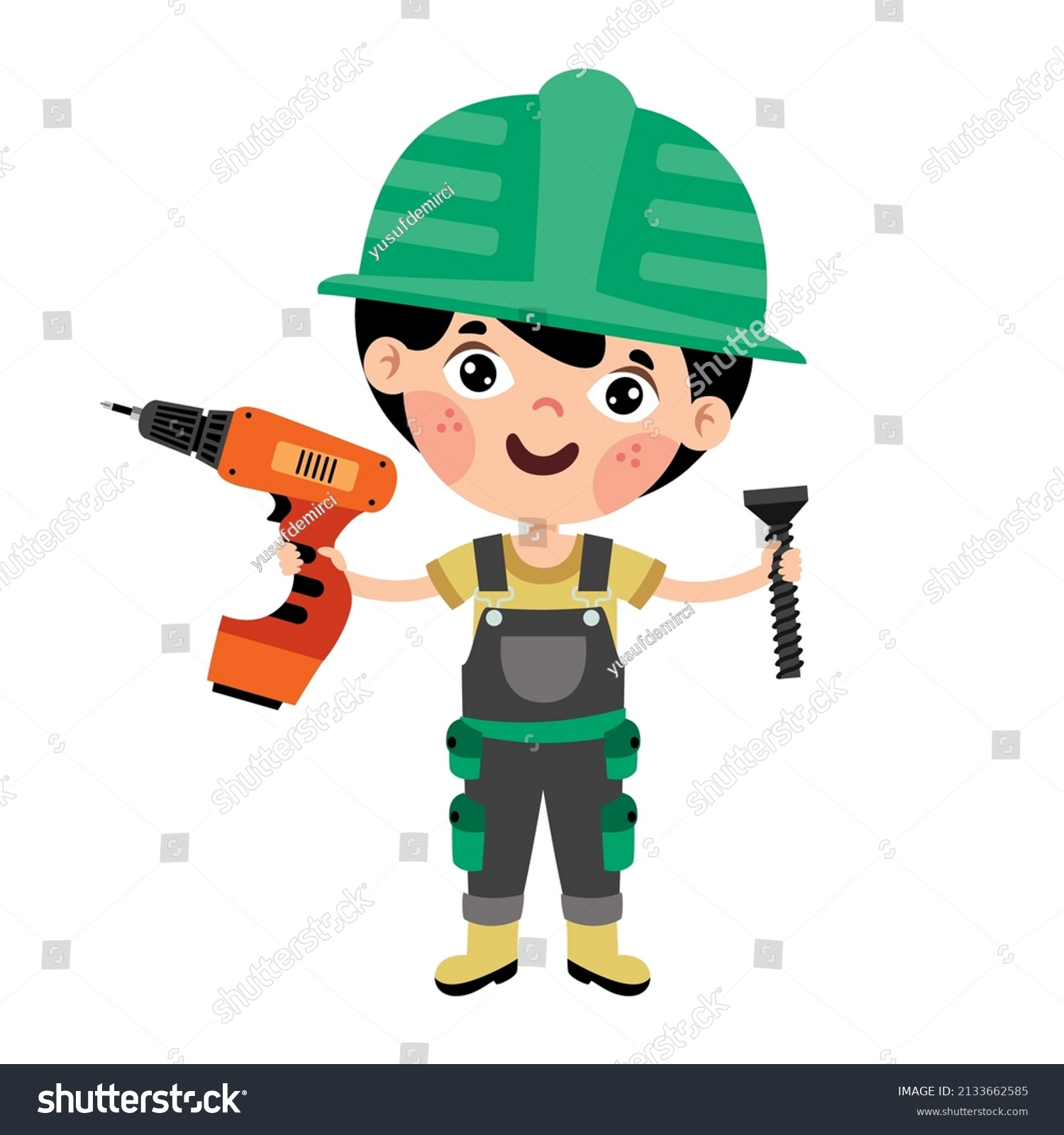 Cartoon Kid Construction Tools Stock Vector (Royalty Free) 2133662585 ...