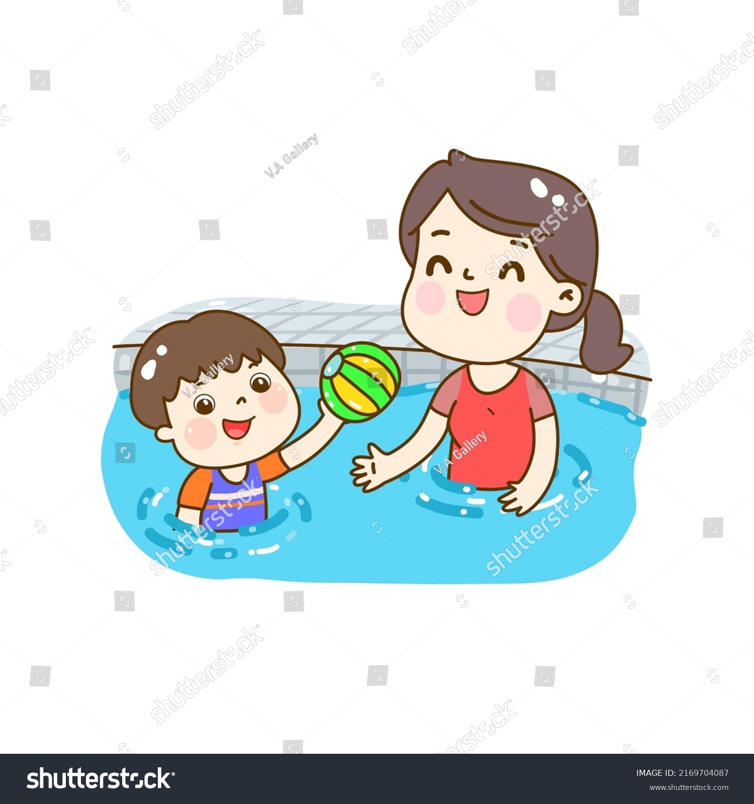 Cartoon Kids Having Fun Pool Stock Vector (Royalty Free) 2169704087 ...