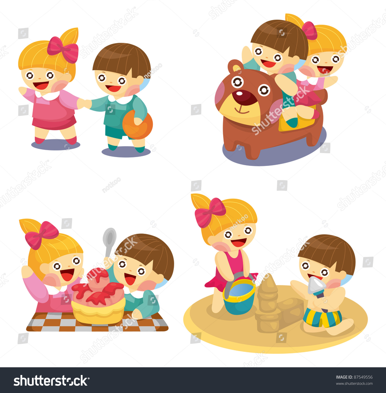 Cartoon Kids Playing Set 스톡 벡터(로열티 프리) 87549556 | Shutterstock