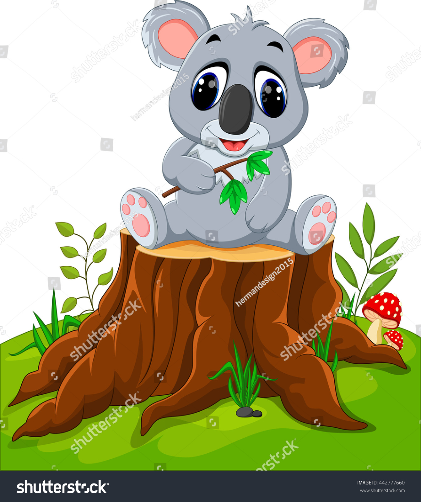Cartoon Koala Posing On Tree Stump Stock Vector (Royalty Free ...