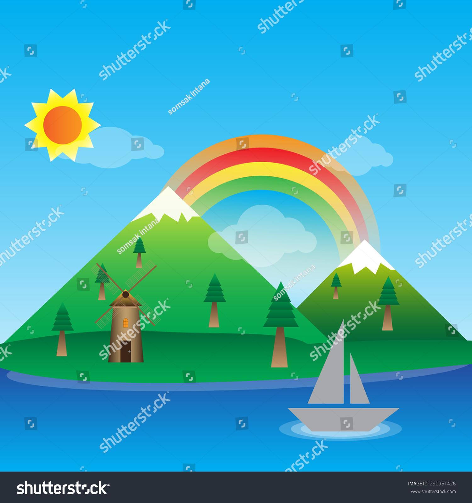 Cartoon Landscape Design Vector Stock Vector (Royalty Free) 290951426