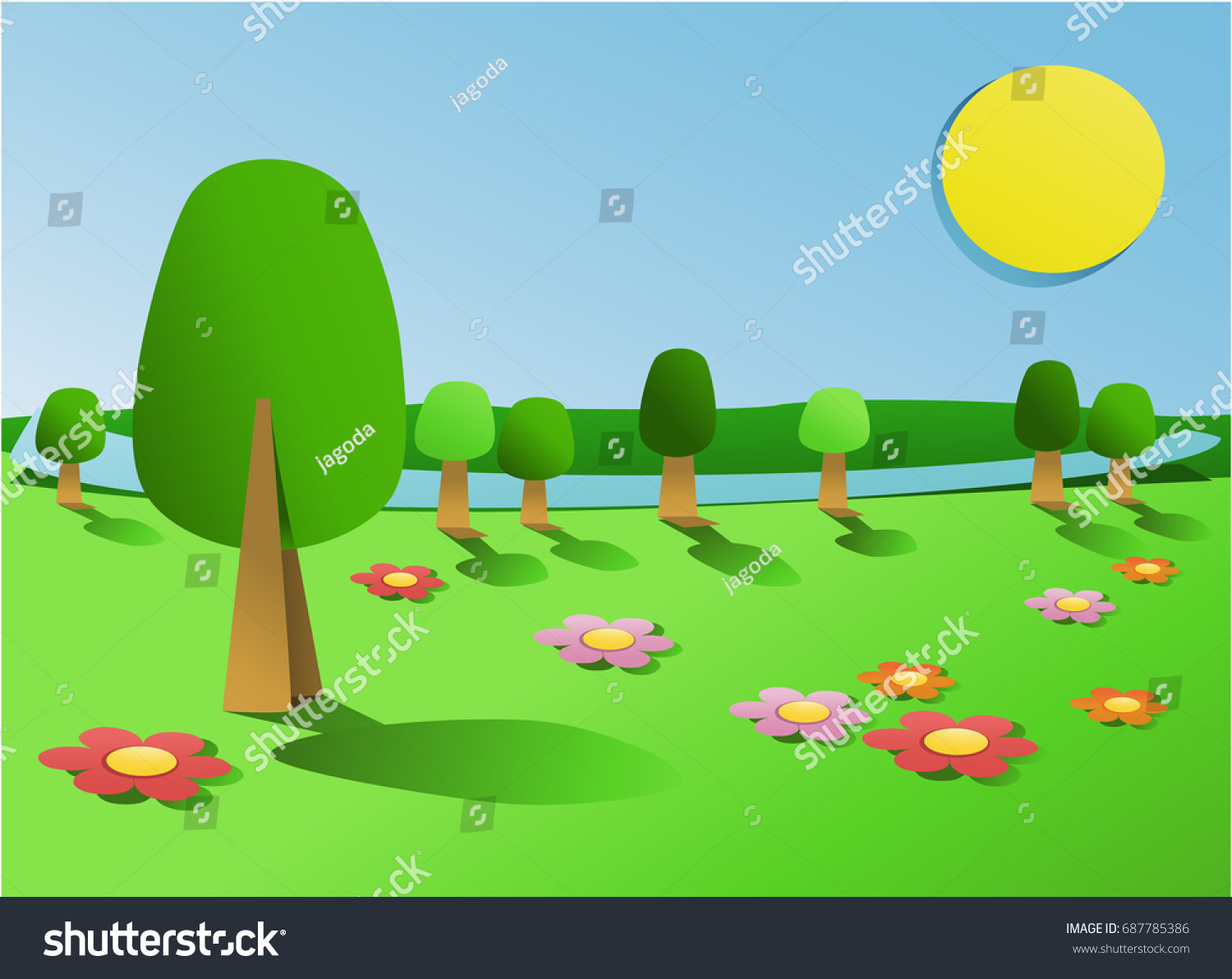 Cartoon Landscape Cut Out Paper Elements Stock Vector (Royalty Free ...