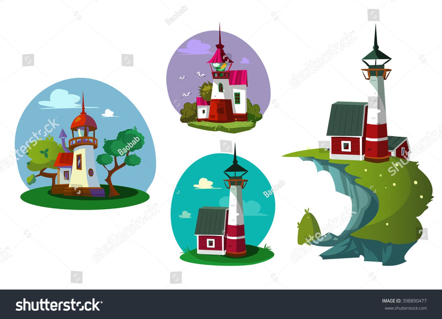 Cartoon Lighthouse Set Vector Stock Vector (Royalty Free) 398890477 ...