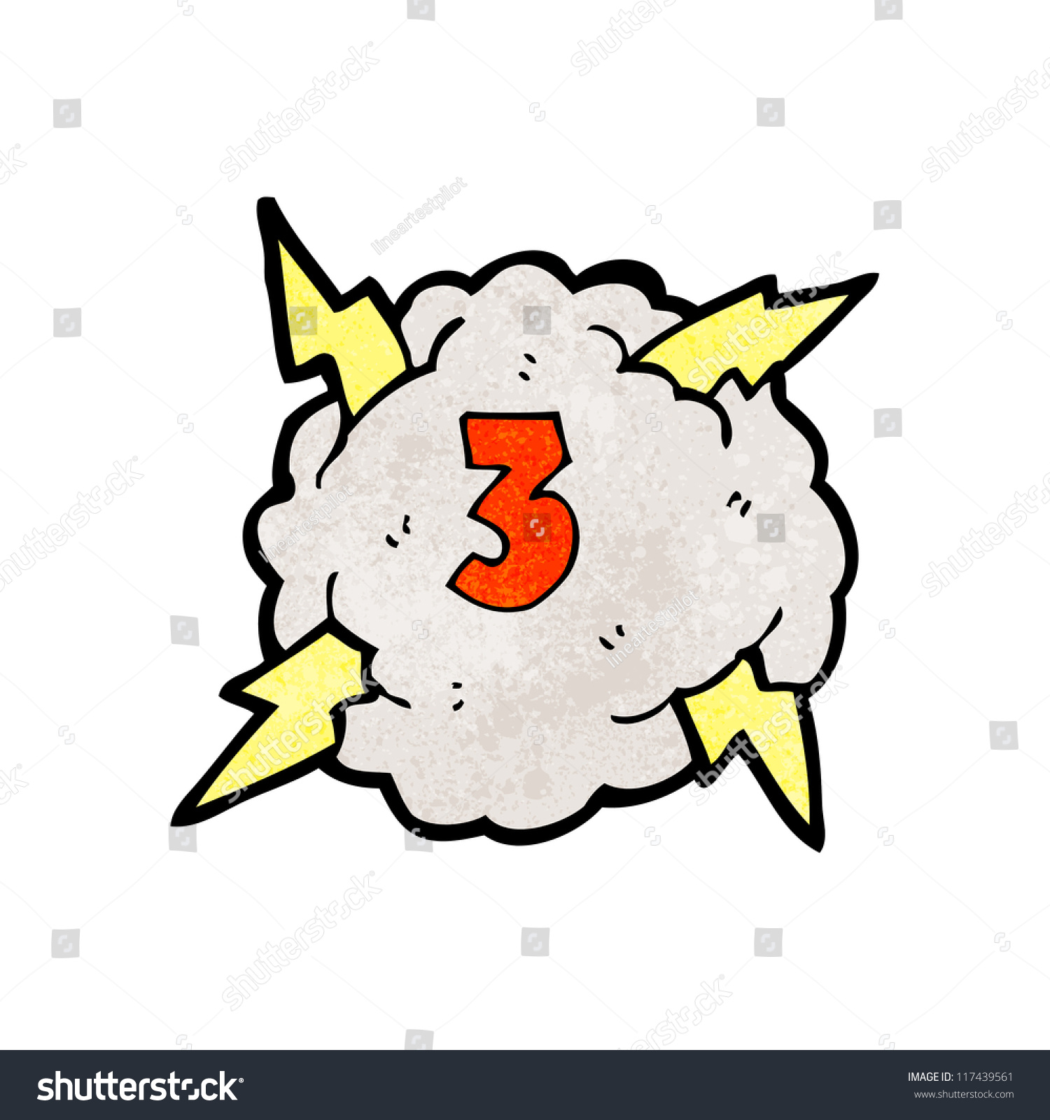 Cartoon Lightning Cloud Number Three Stock Vector (Royalty Free ...