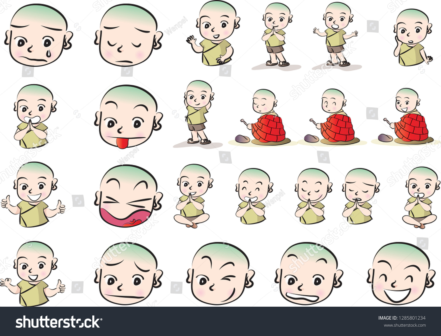 Cartoon Little Monk Vector Stock Vector (Royalty Free) 1285801234