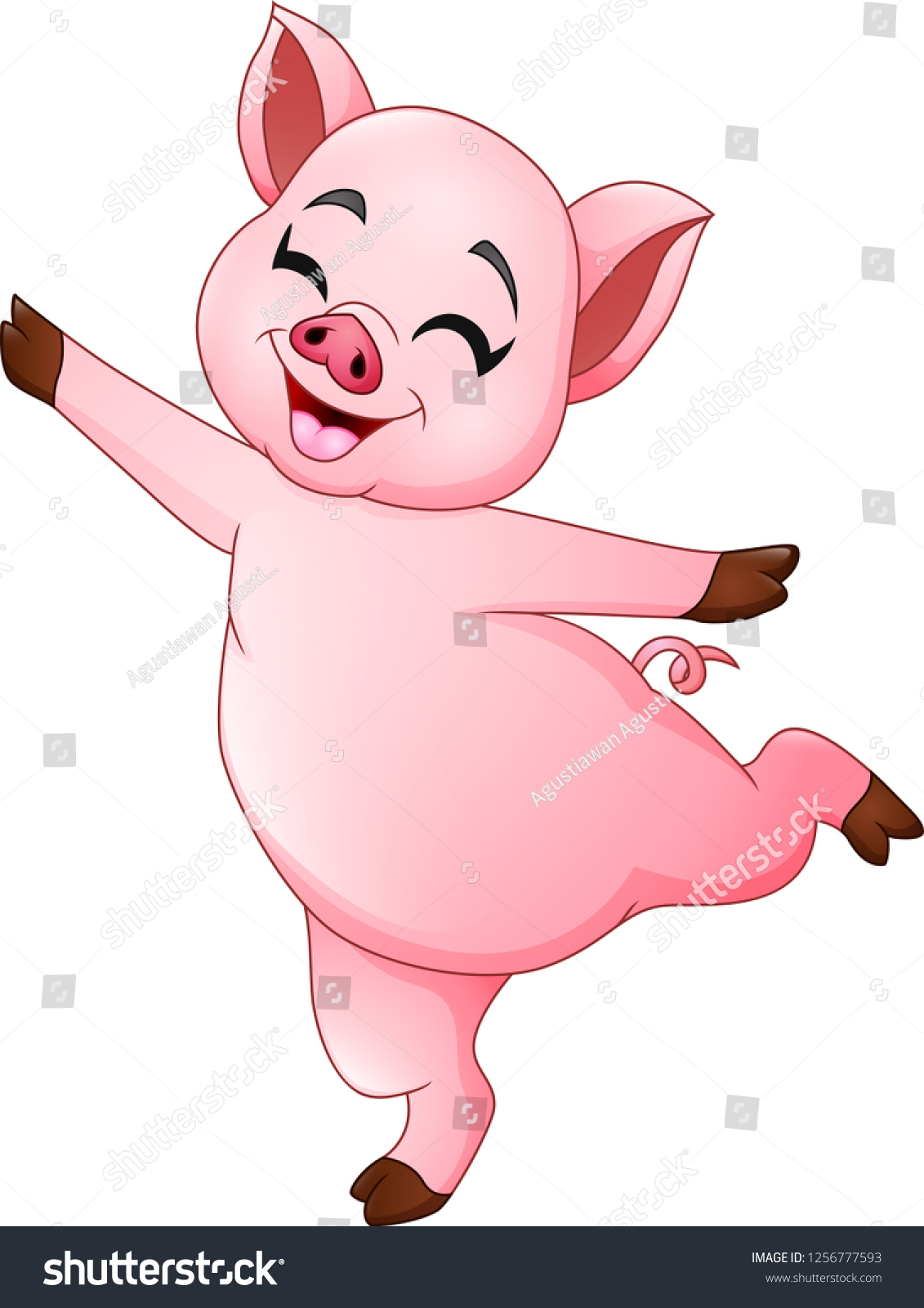 Cartoon Little Pig Dancing Stock Vector (Royalty Free) 1256777593 ...