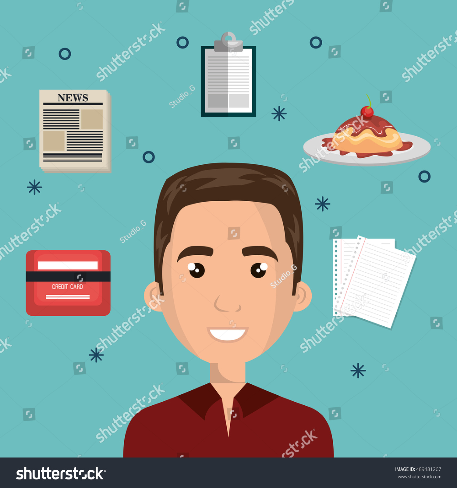 Cartoon Man Face Multitask Design Stock Vector (Royalty Free) 489481267 ...