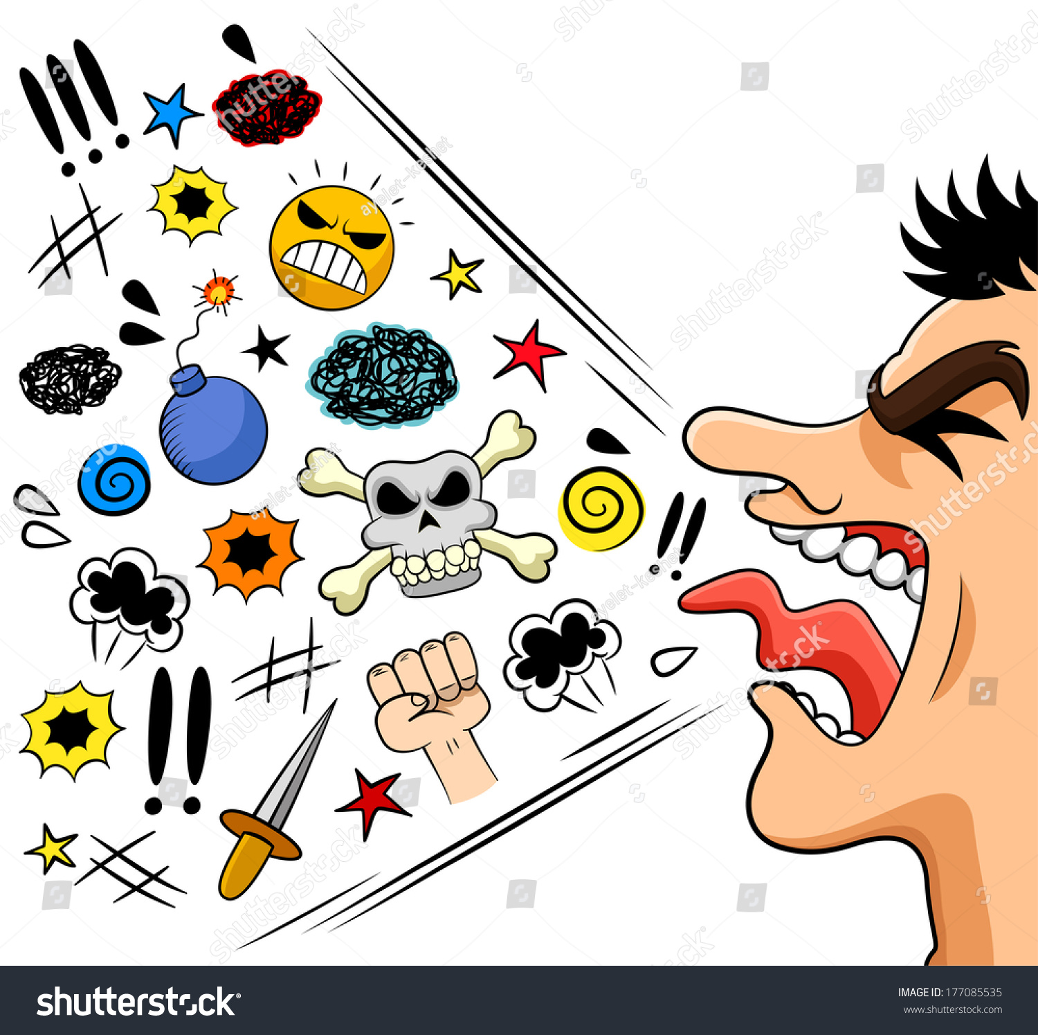 Cartoon Man Shouting Curses Stock Vector Illustration 177085535 ...
