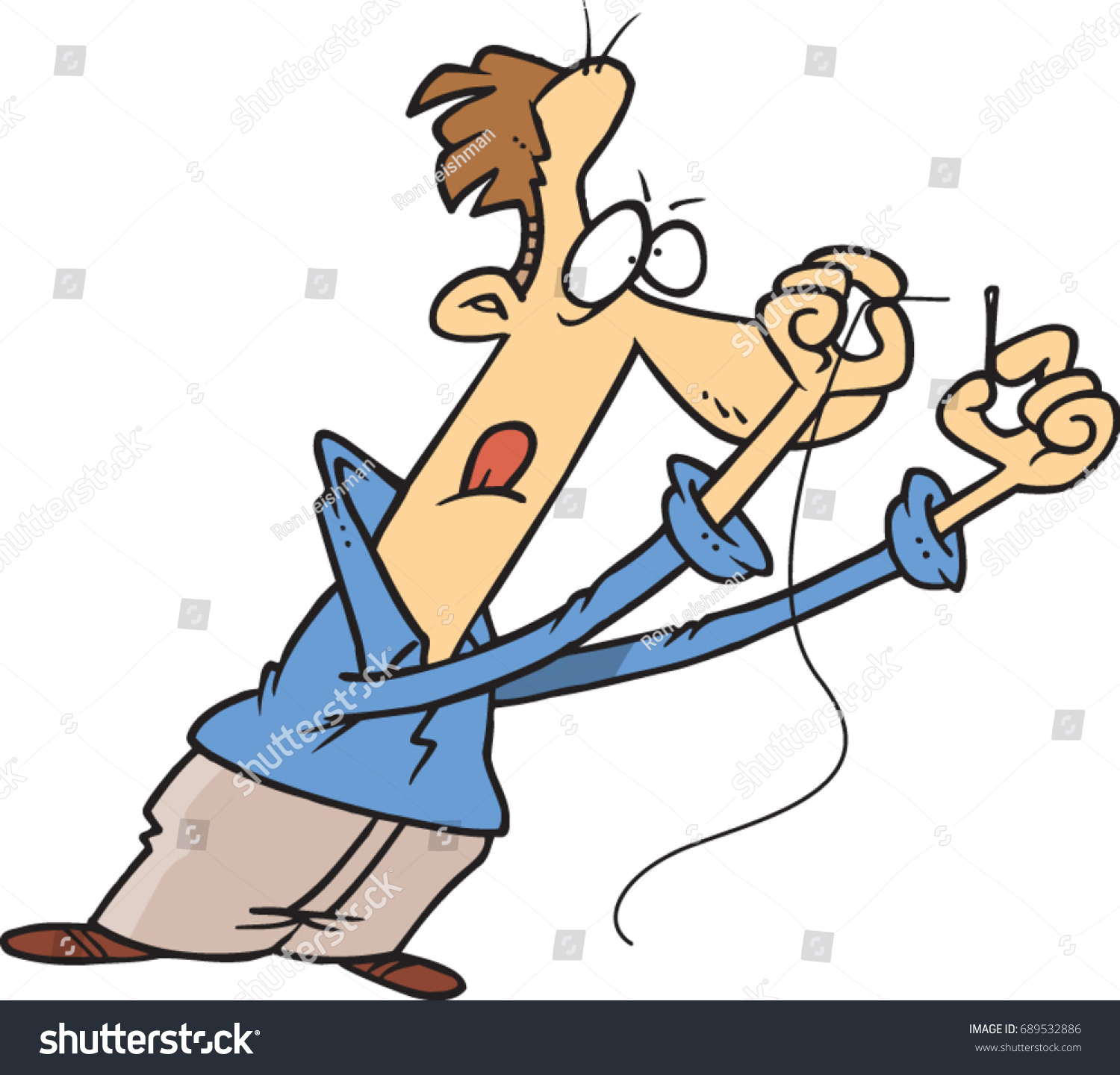 Cartoon Man Trying Thread Needle: เวกเตอร์สต็อก (ปลอดค่าลิขสิทธิ์ ...