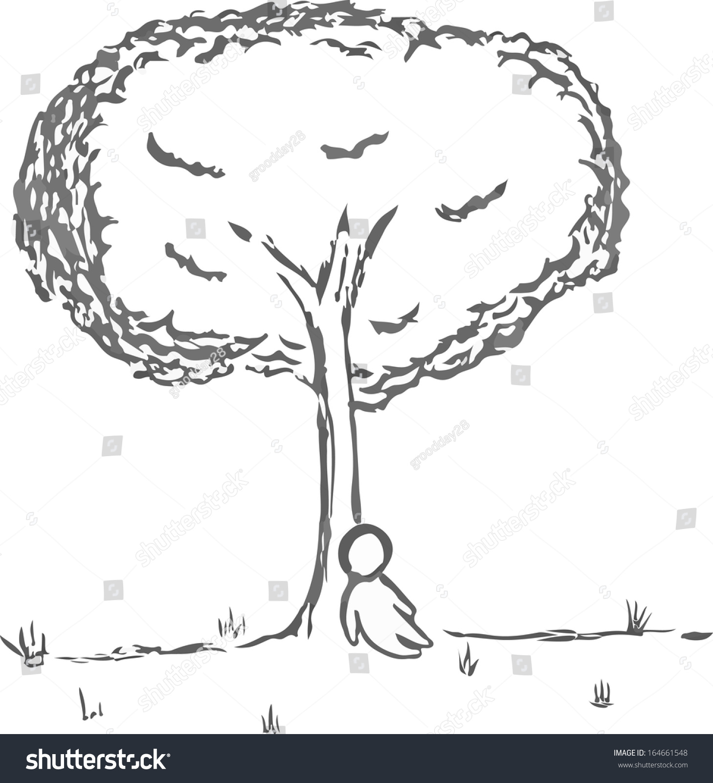 Cartoon Man Under Tree Vector Illustration Stock Vector (Royalty Free ...
