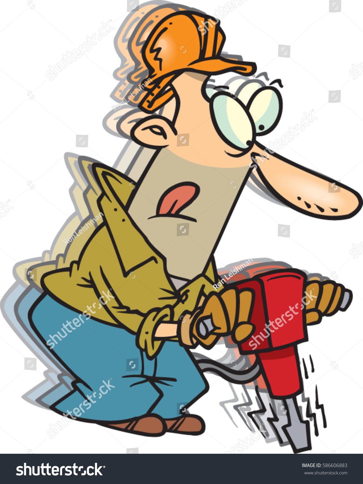 Cartoon Man Using Jackhammer: เวกเตอร์สต็อก (ปลอดค่าลิขสิทธิ์) 586606883