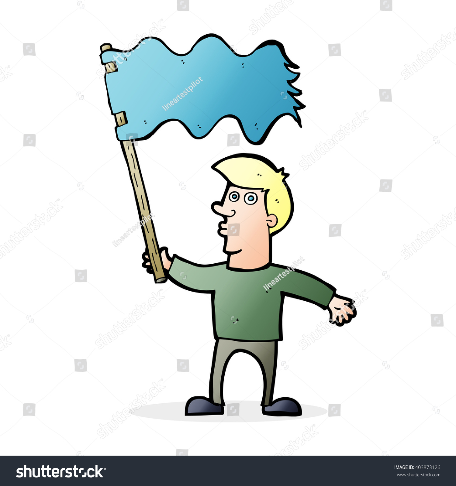 Cartoon Man Waving Flag Stock Vector (Royalty Free) 403873126