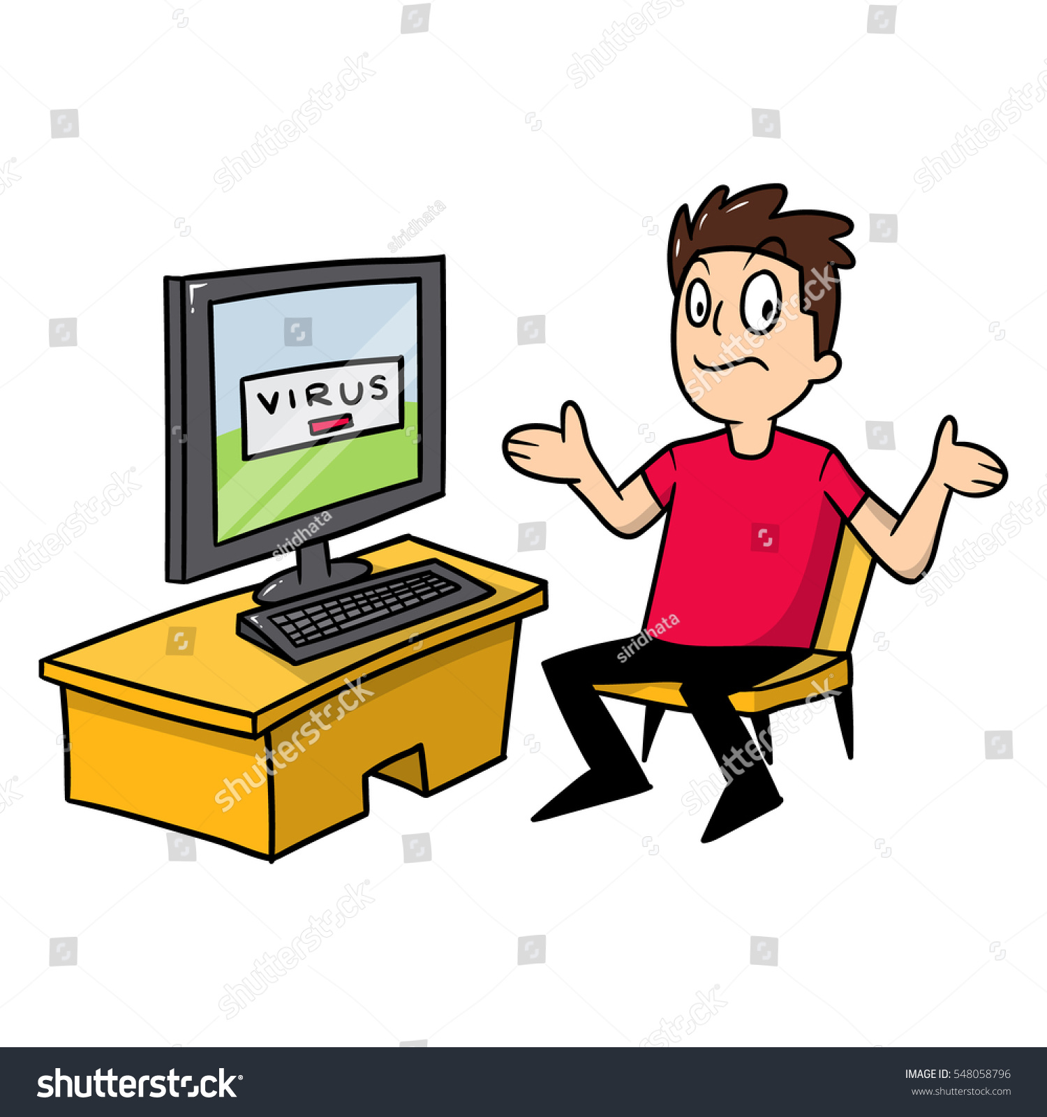 Cartoon Man Computer Virus Vector Illustration Stock Vector (Royalty ...