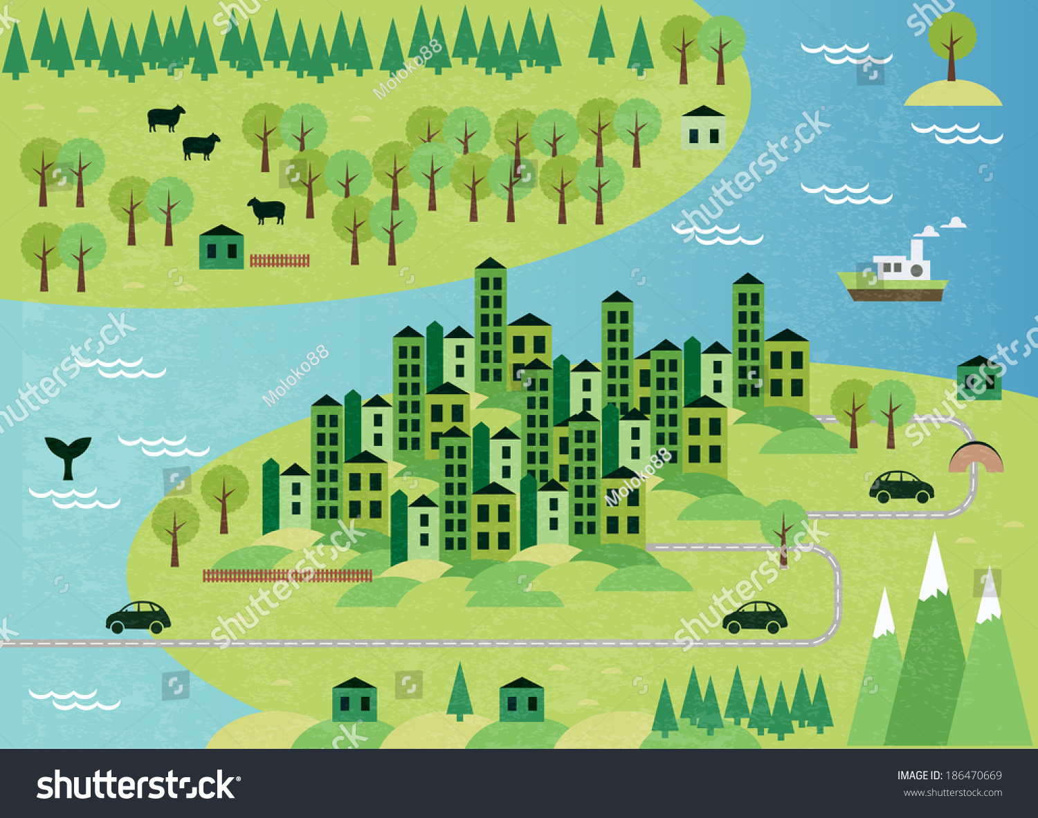 Cartoon Map City: เวกเตอร์สต็อก (ปลอดค่าลิขสิทธิ์) 186470669 | Shutterstock
