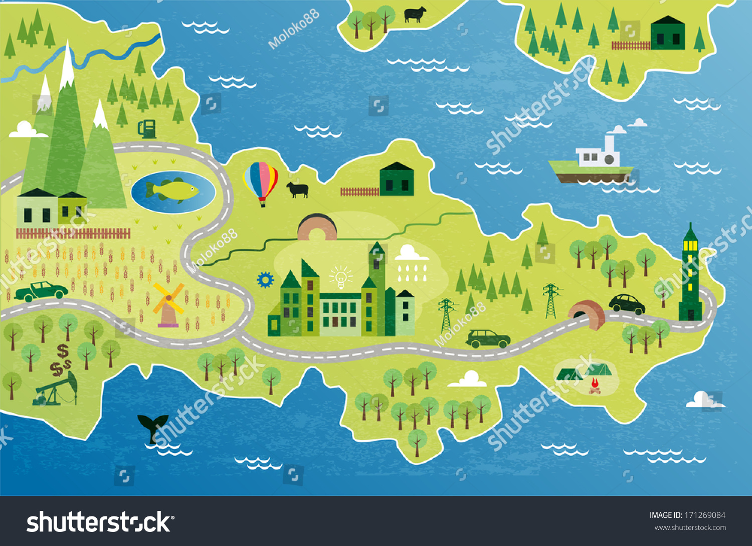 Cartoon Map Peninsula Stock Vector (Royalty Free) 171269084