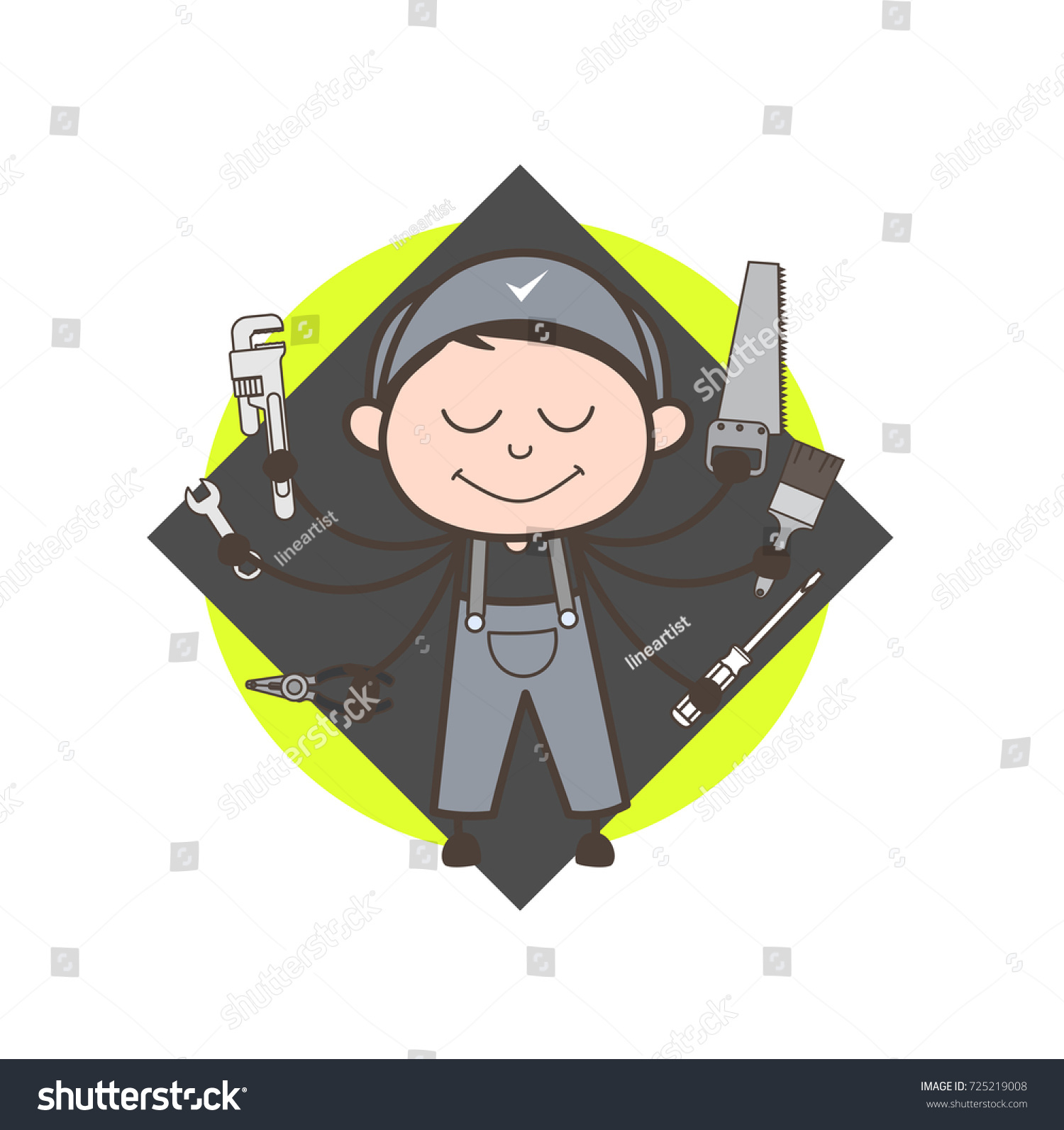Cartoon Mechanic Different Tools Vector Illustration Stock Vector ...